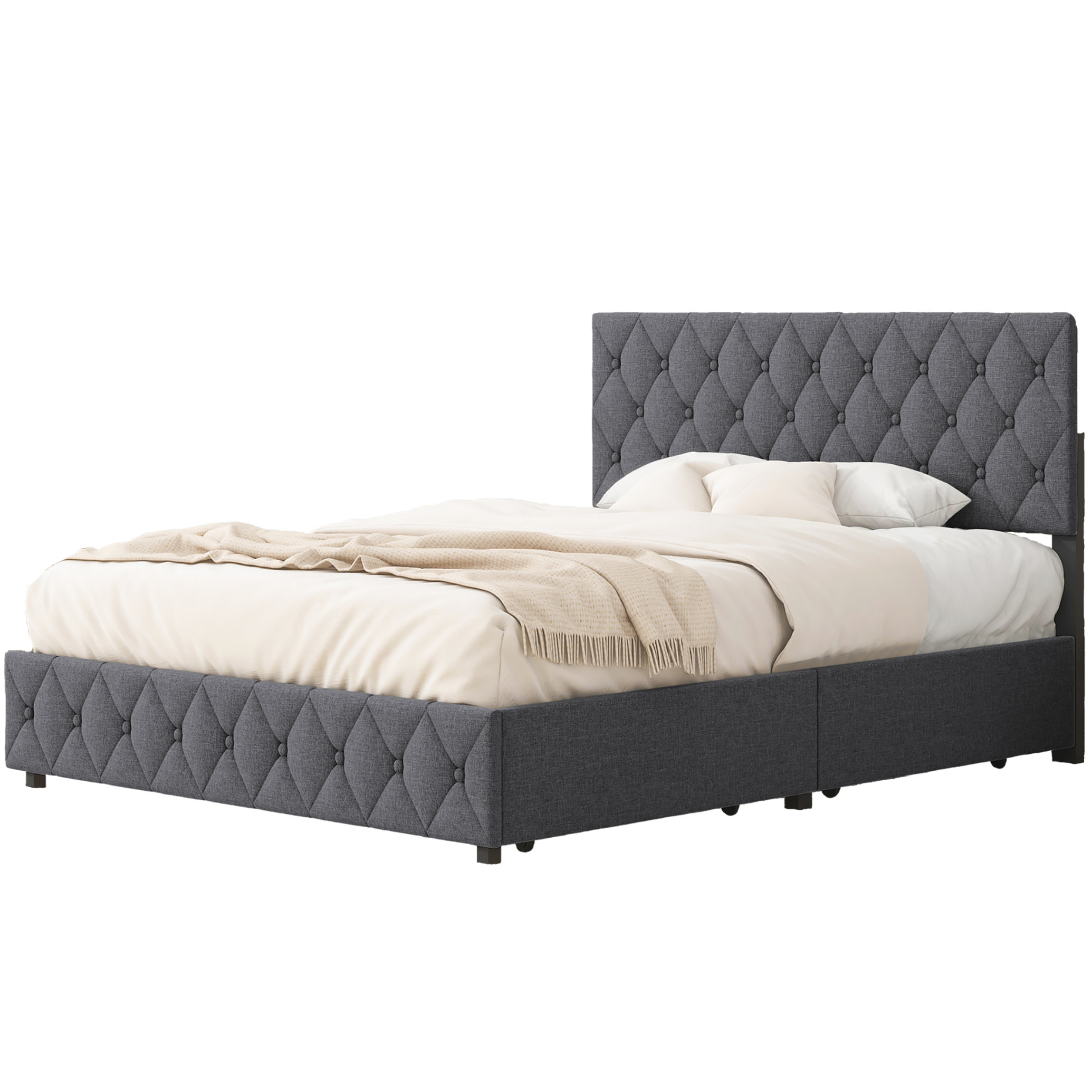 Winston Porter Moulton Full Size Upholstered Platform Bed Frame with 4 ...