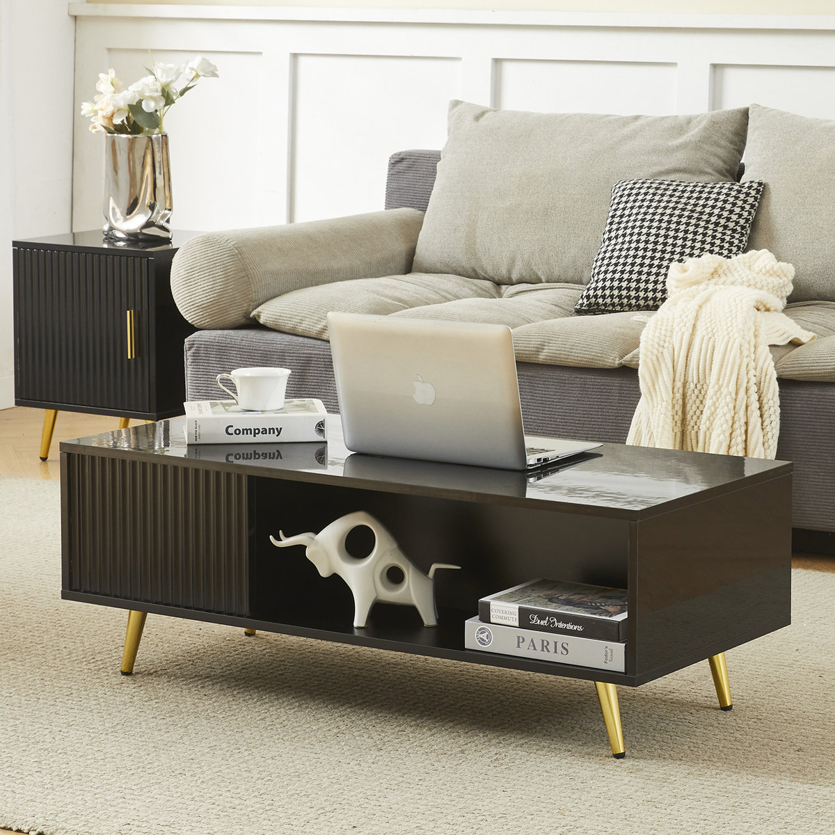 Mercer41 16 Colors Led Rectangle High Gloss Coffee Table With Metal ...