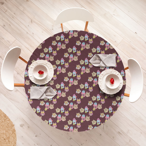 Union Rustic Owl Print Fitted Round Tablecloth Multicolor | Wayfair