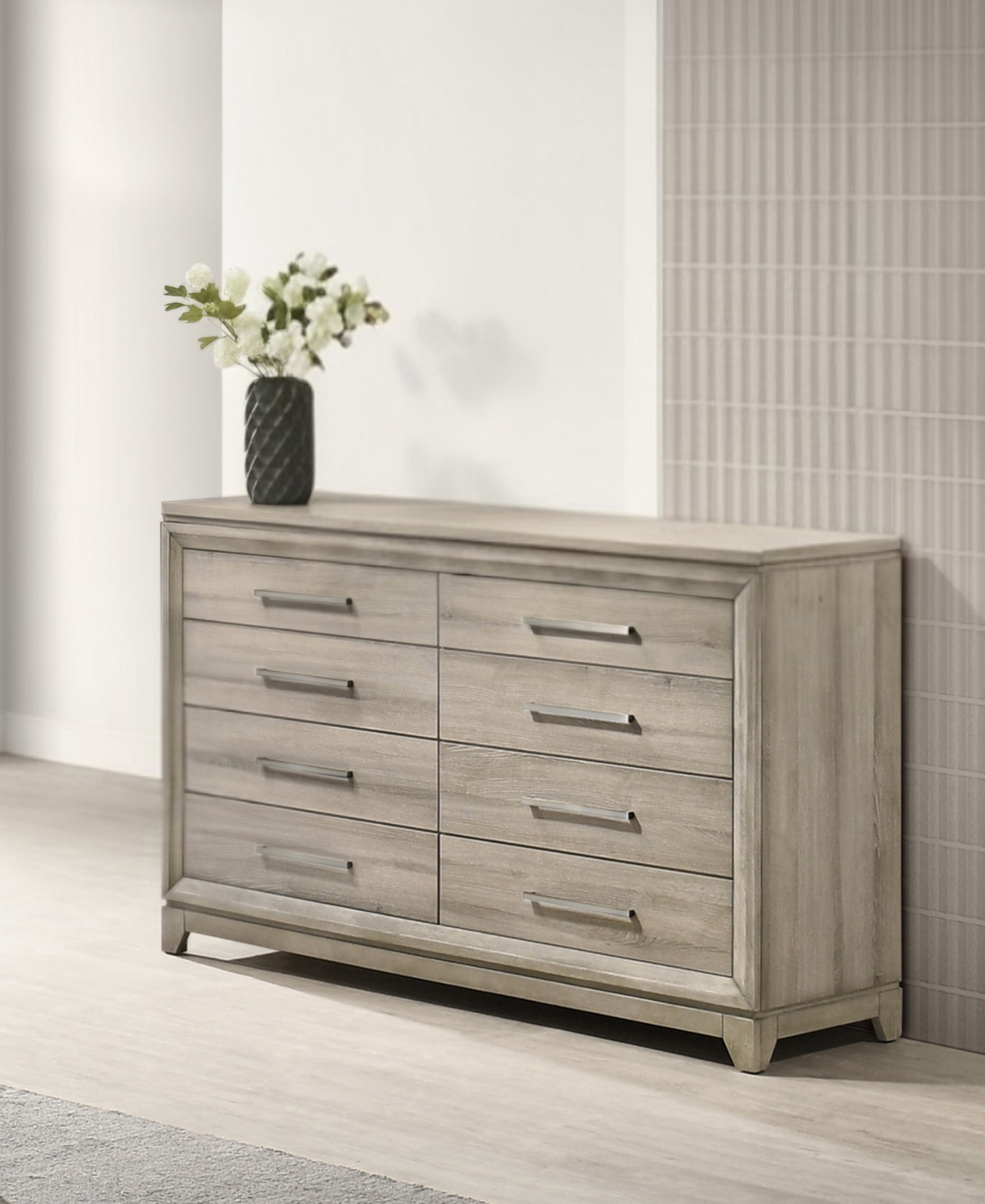 Millwood Pines Weathered Greige Wood 8 Drawer Dresser | Wayfair