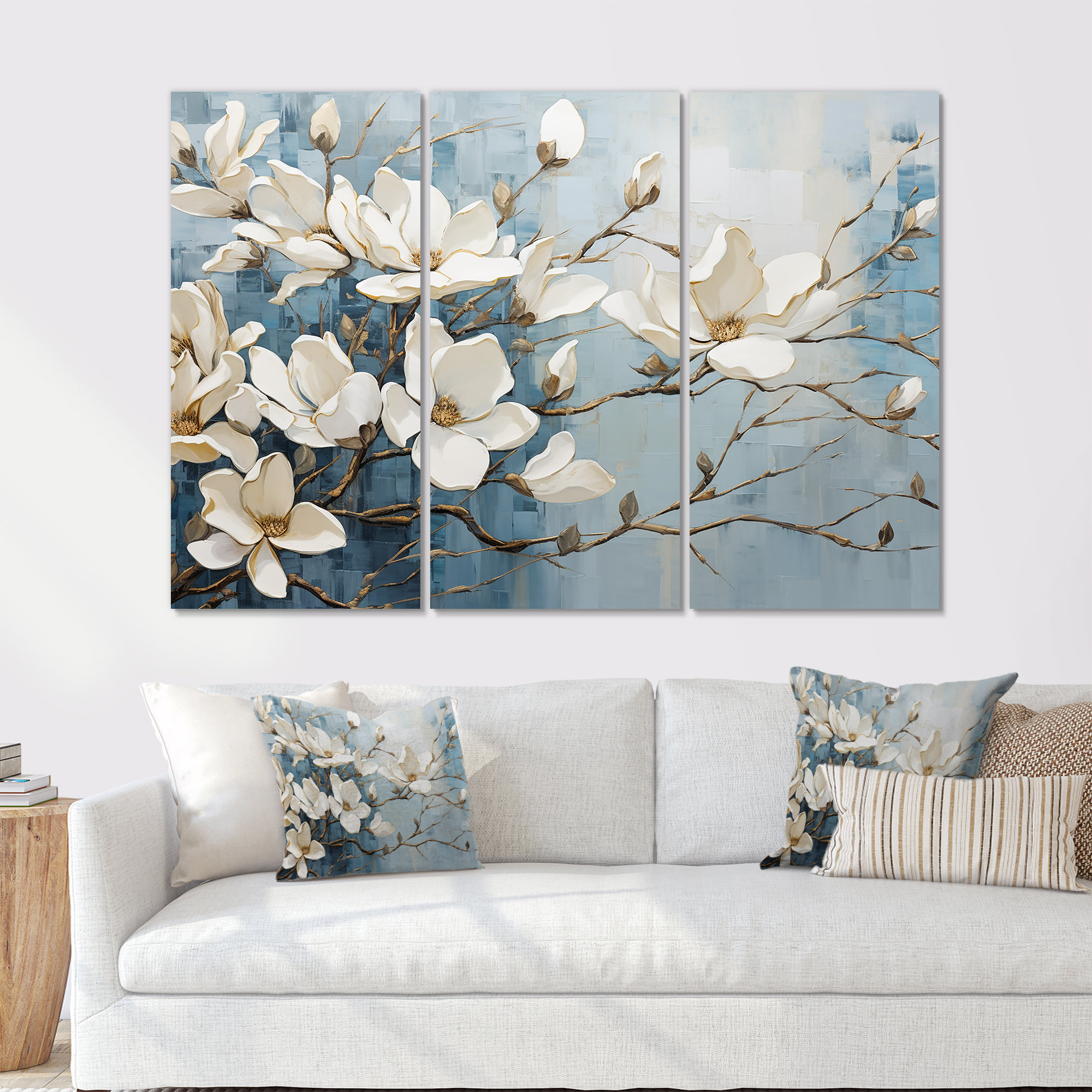 Lark Manor™ Blue And Gold Painted Magnolias VI - Magnolias Wall Decor ...