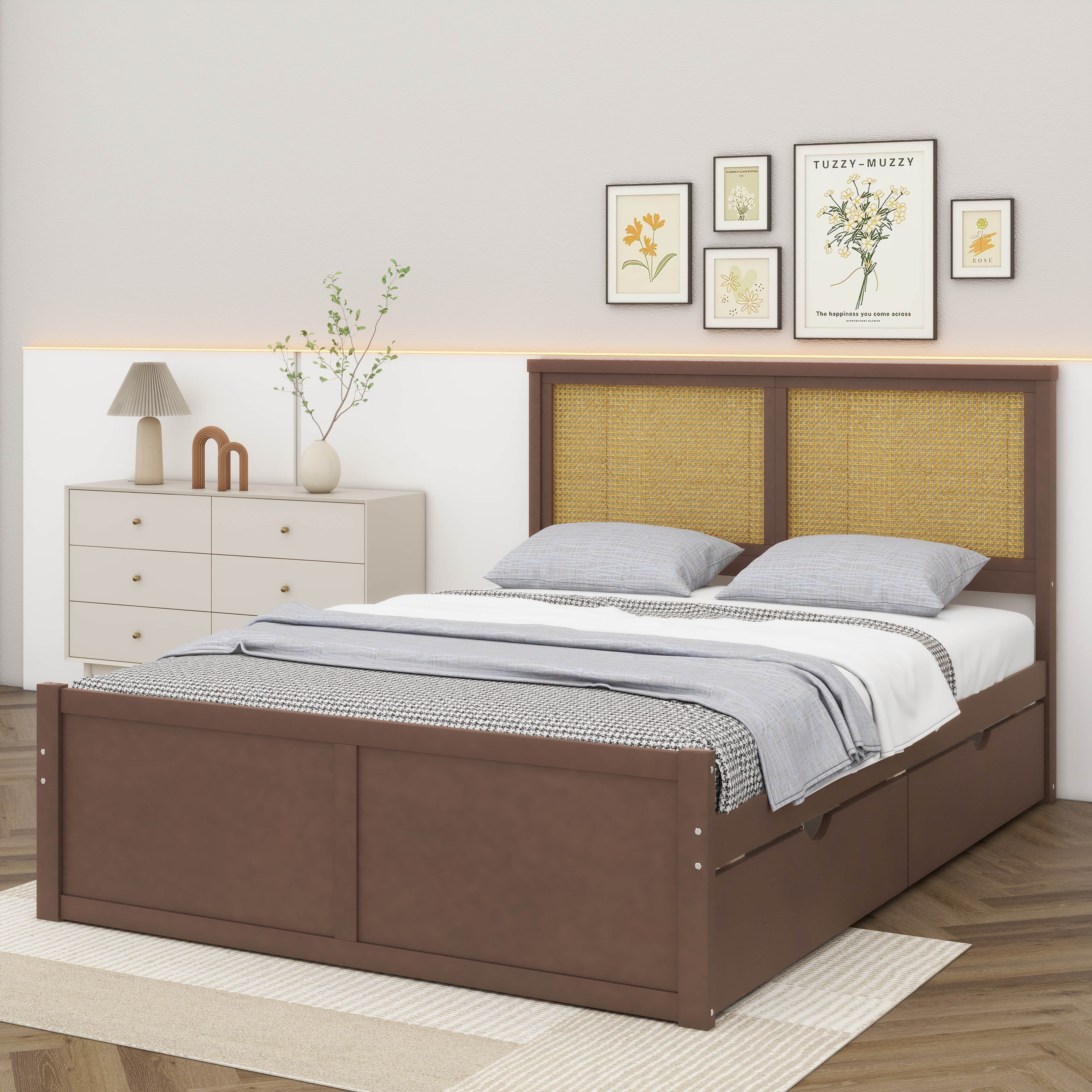 Dakota Fields Wooden Storage Platform Bed Equipped With Four Drawers ...