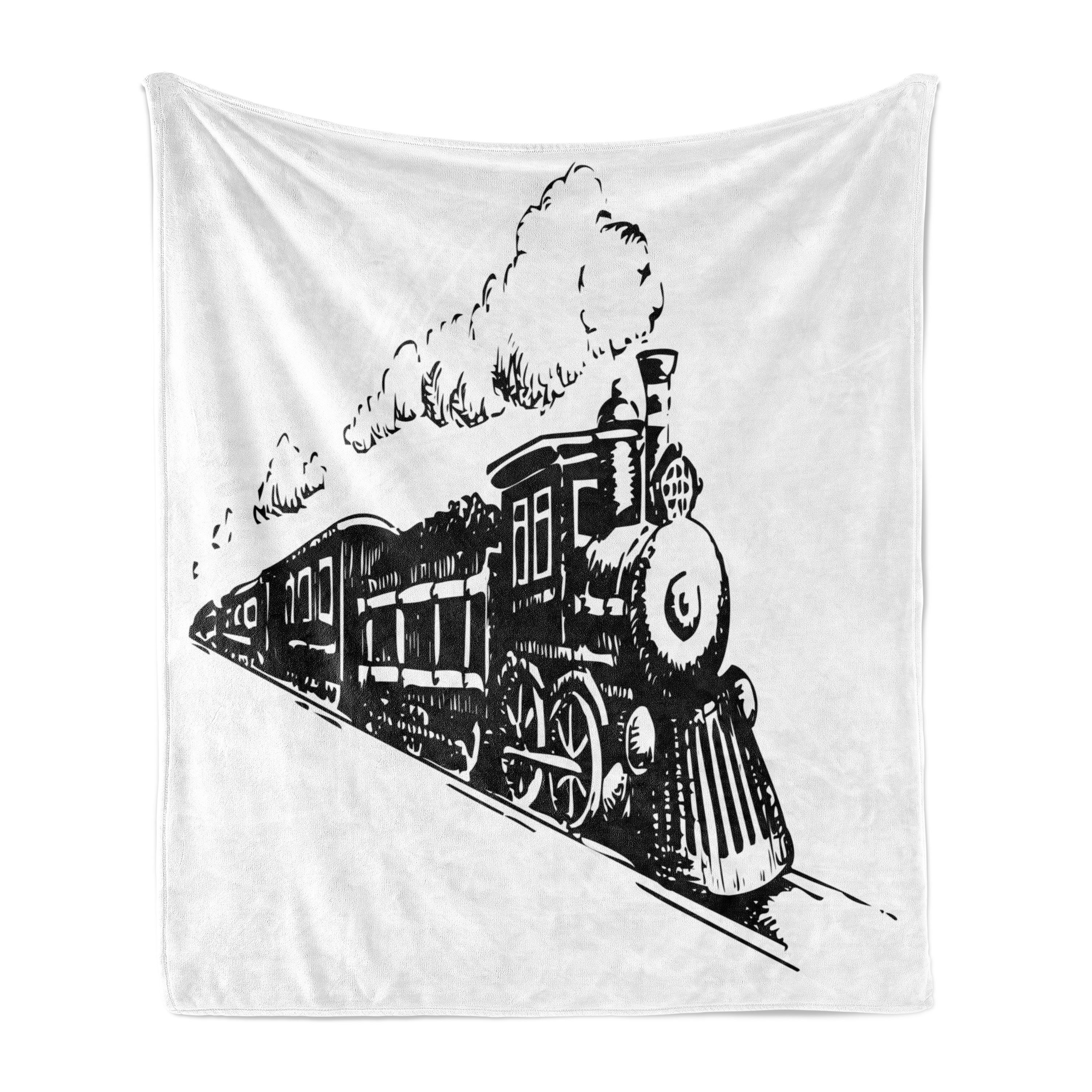 Ambesonne Railroad Fleece Throw Blanket Retro Steam Locomotive Charcoal ...