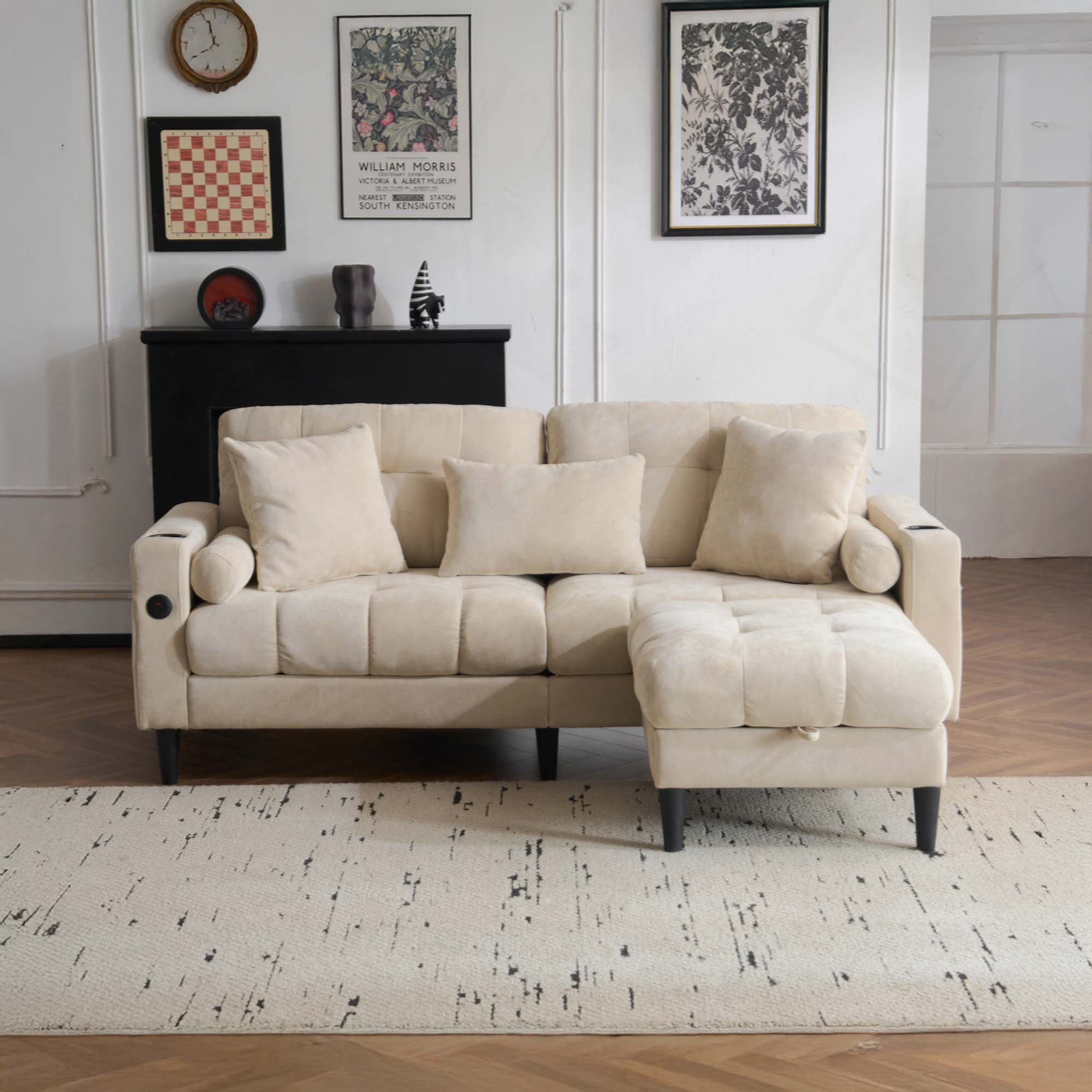 Ebern Designs 3 Seat L Shaped Chenille Sofa With Removable And Storage ...