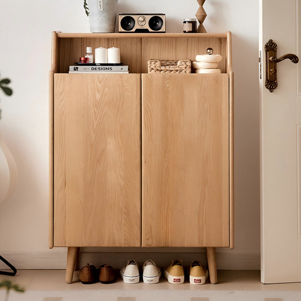 Coxambrey 25.59" Natural Wood Color Solid wood Oak Shoe Storage | Wayfair
