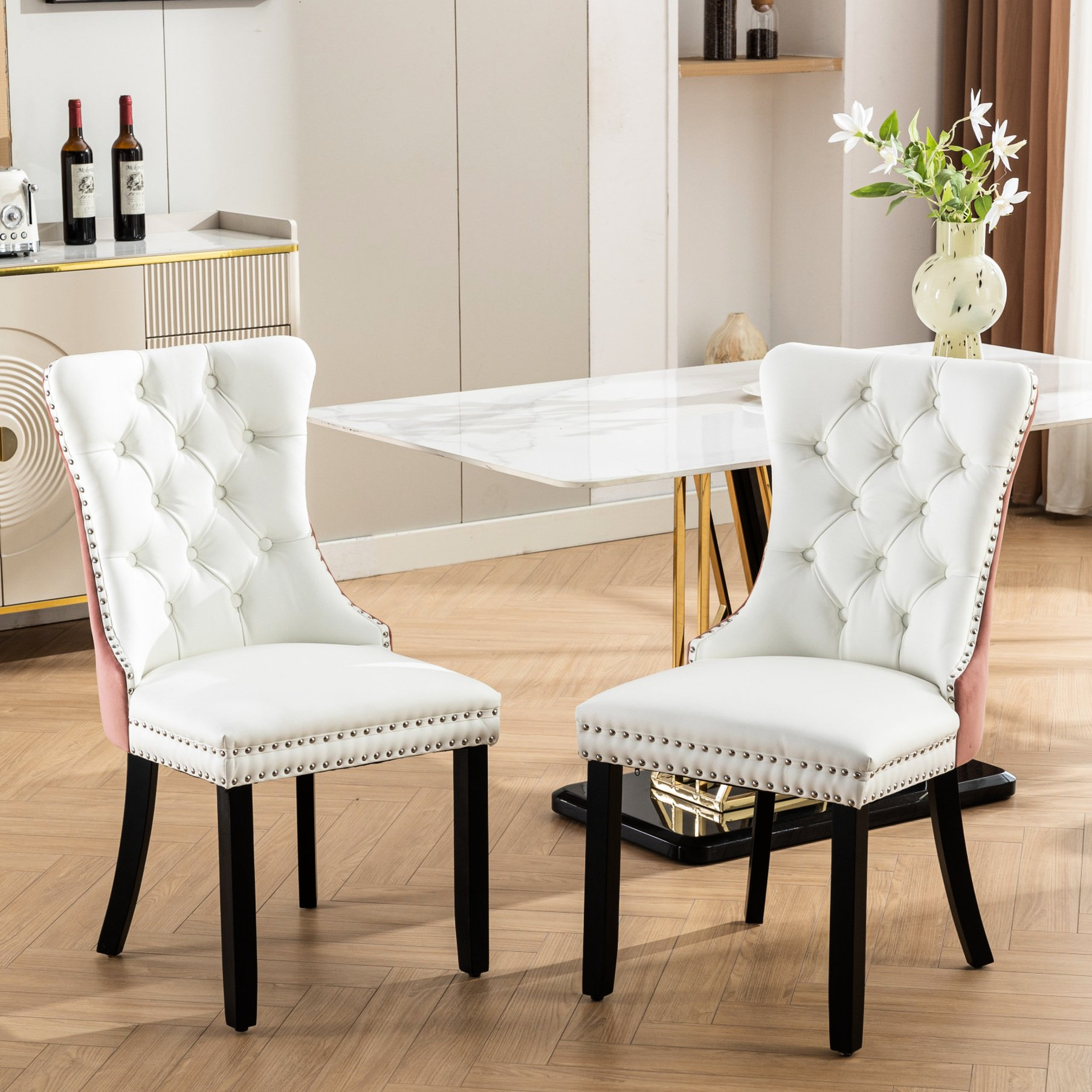 Corrigan Studio® Contemporary White Pu And Velvet Upholstered 2 Dining ...