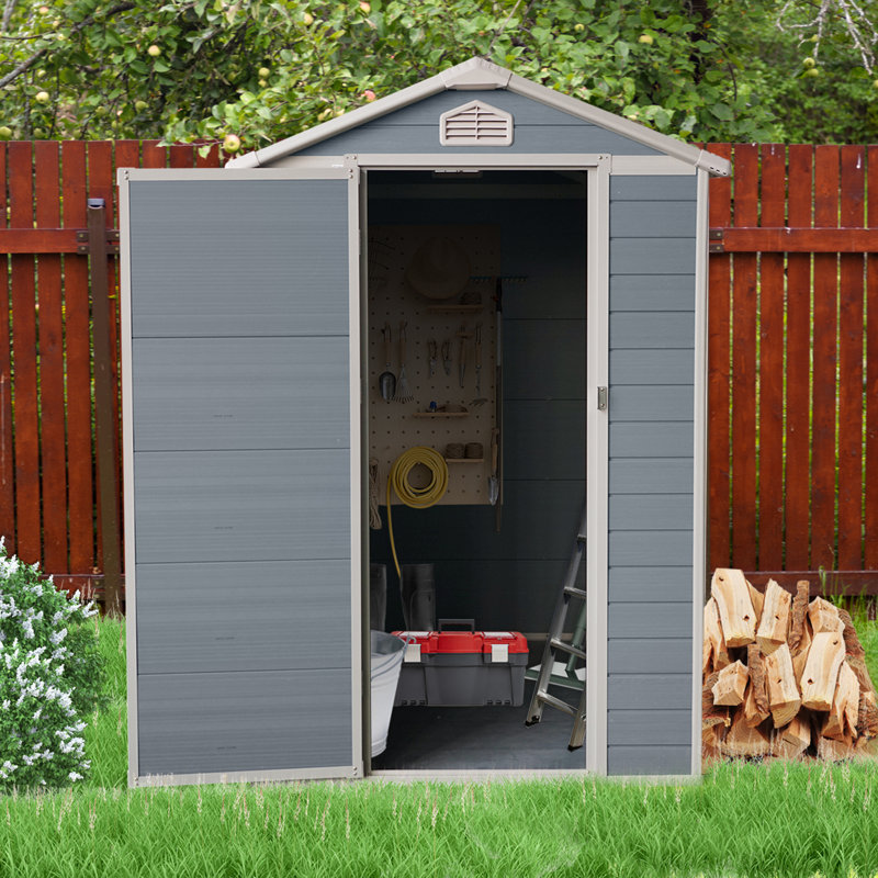 HOA.WWC 4x6 Resin Outdoor Storage Shed With Window Gray | Wayfair