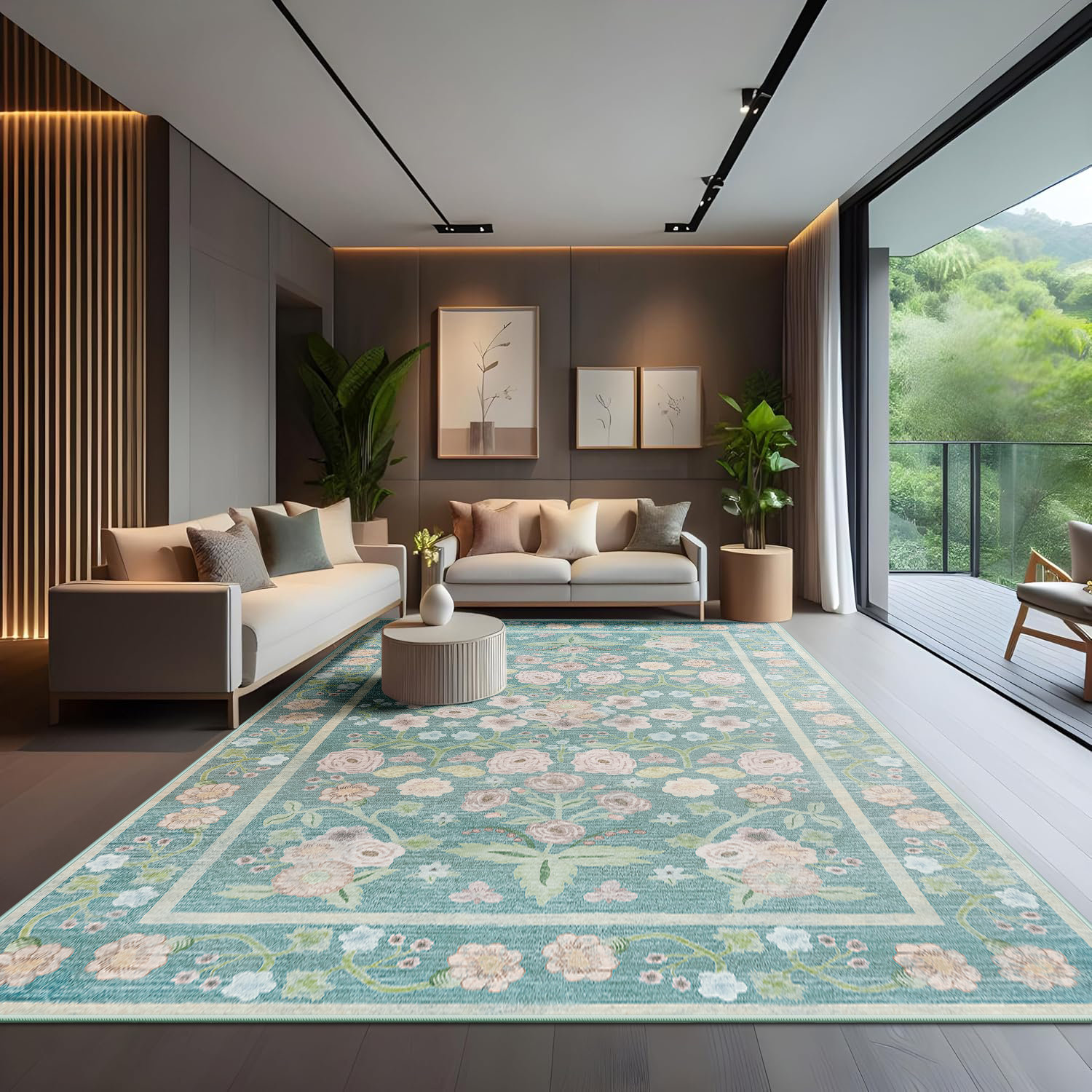 Bungalow Rose Large Oriental Floral Living Room Rug Washable Bedroom ...
