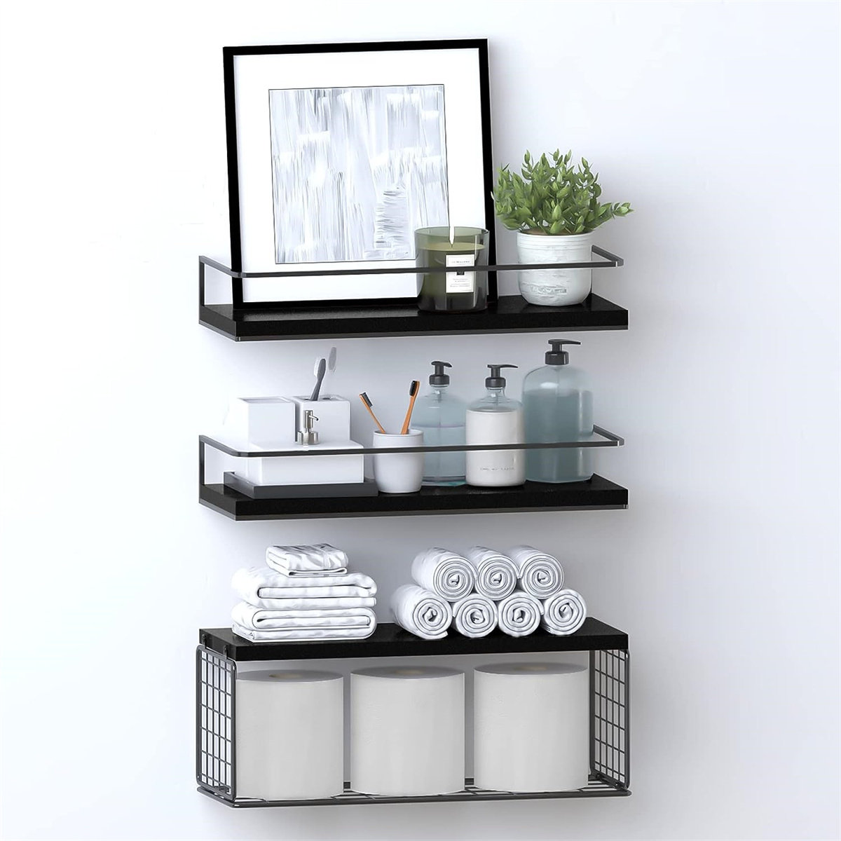 17 Stories Floating Shelves Wall Mounted With Storage Basket And ...