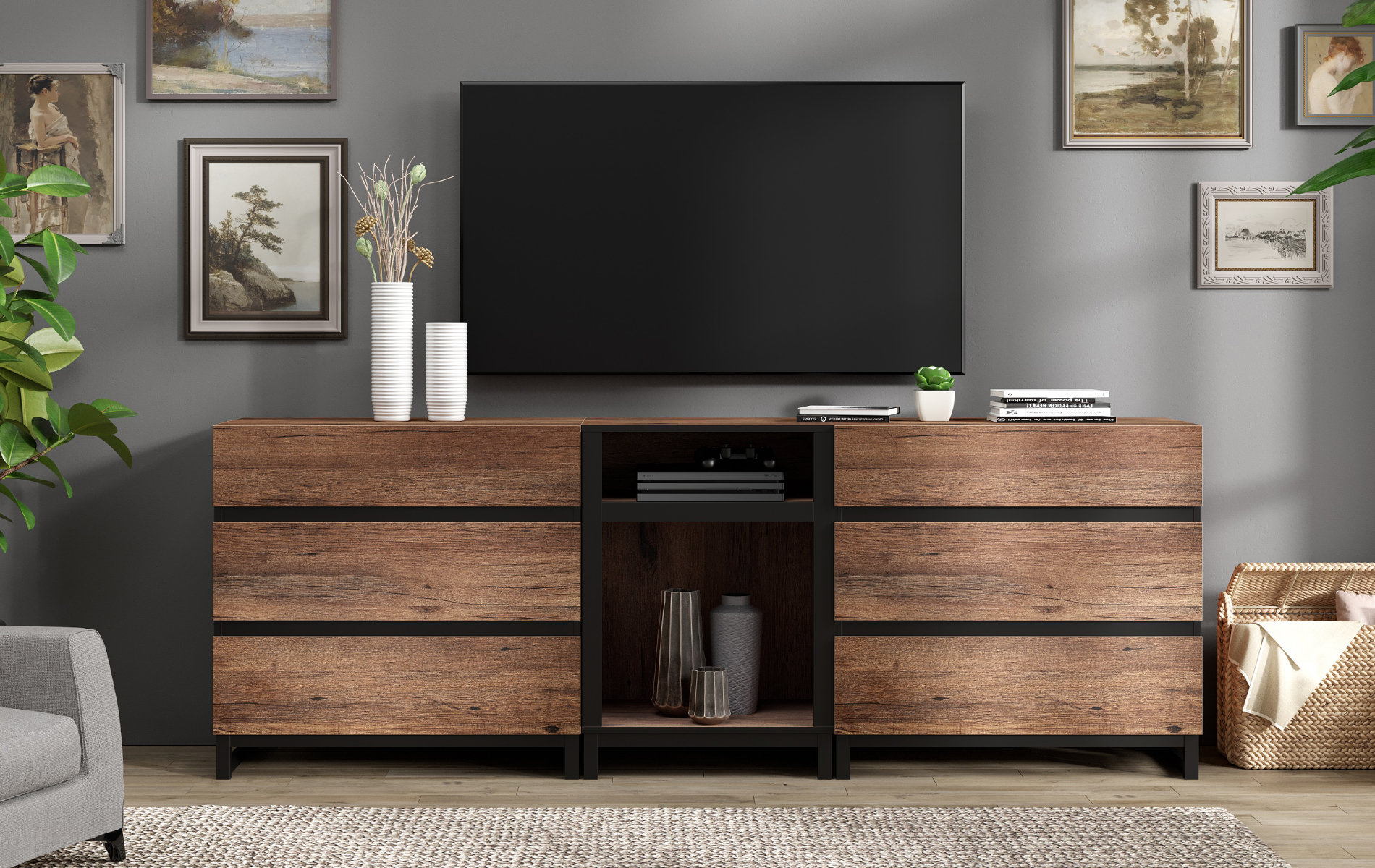 Millwood Pines Modern TV Stand For Tvs Up To 90 Inch, 3 In 1 TV Console ...