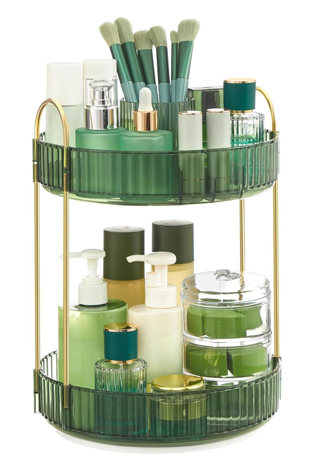 Everly Quinn Makeup Organizer, 2-Tier Round Rotating Skincare Organizer ...