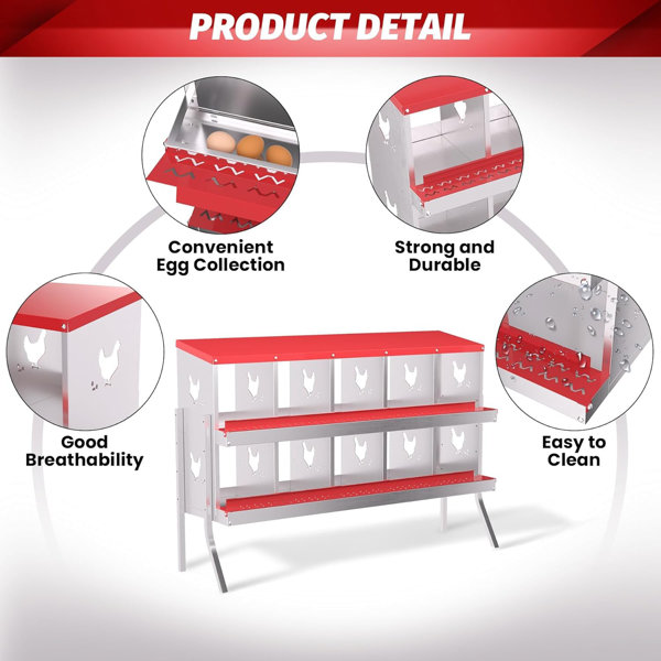 Archie & Oscar™ Chicken Nesting Box, Red 10 Hole Egg Laying Box with ...