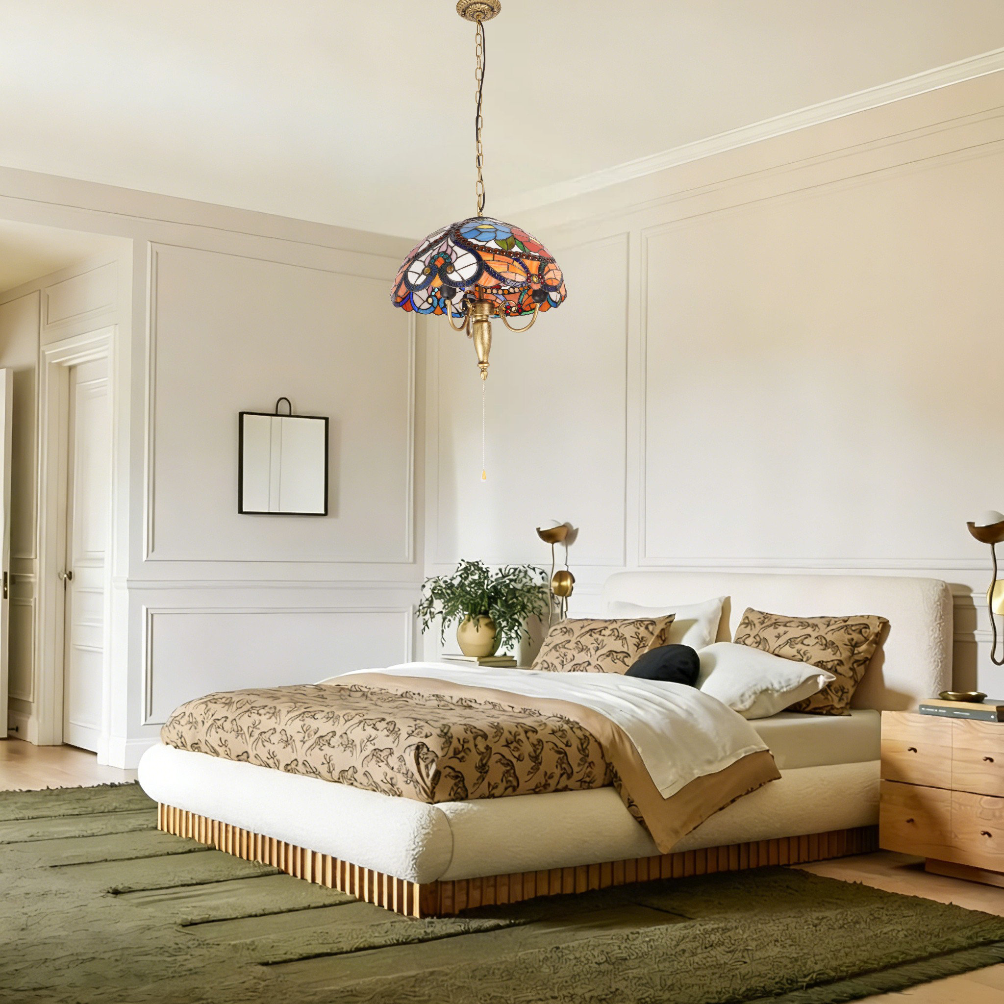 EFPerfect Antique Bronze 3-head Beaded Flower Pendant Light | Colorful ...