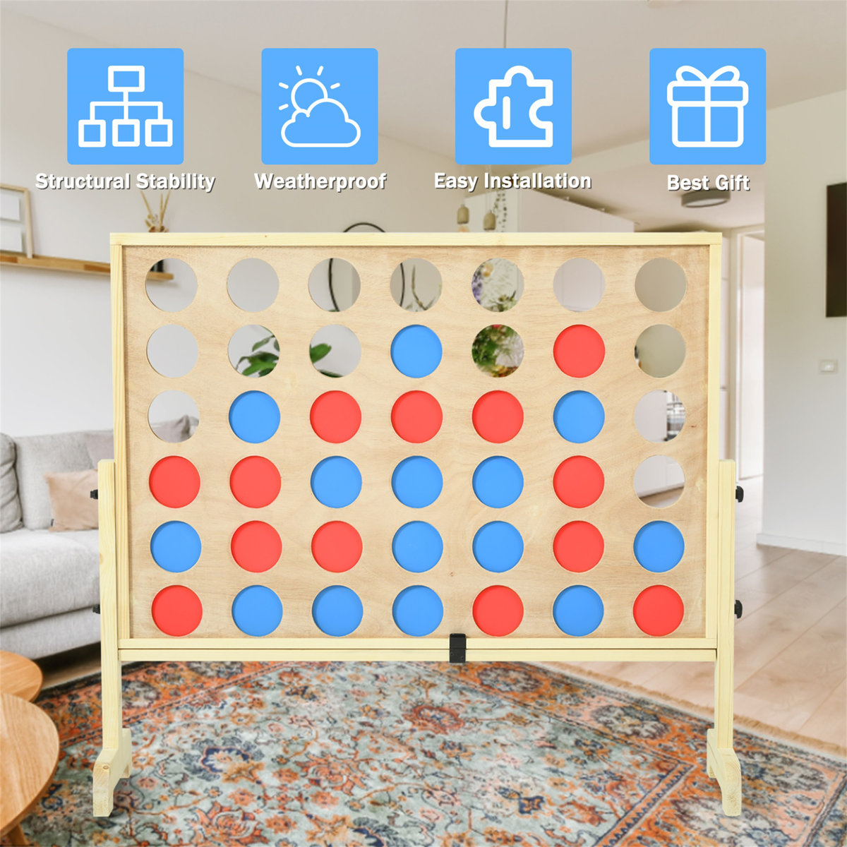 RayChee 2 Player Premium Giant 4 in a Row Connect Games, Wooden Connect ...