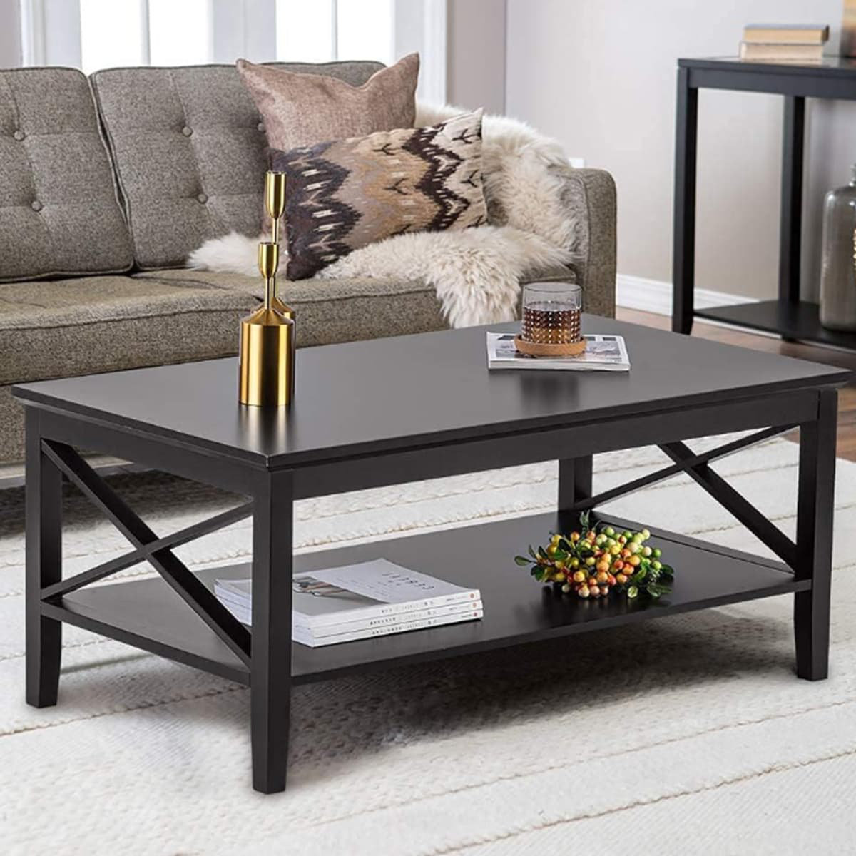 VEENOVA Rectangular Coffee Table, Dark Wood Coffee Table, Living Room ...