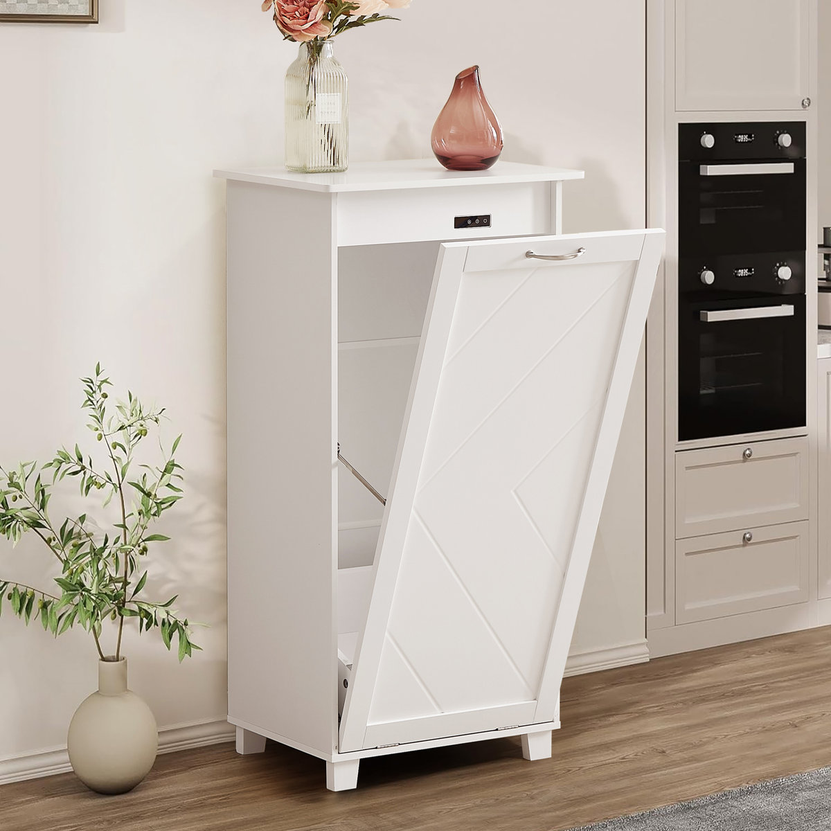 Vecelo Tilt Out Trash Can Cabinet Wooden with Negative Ion and ...