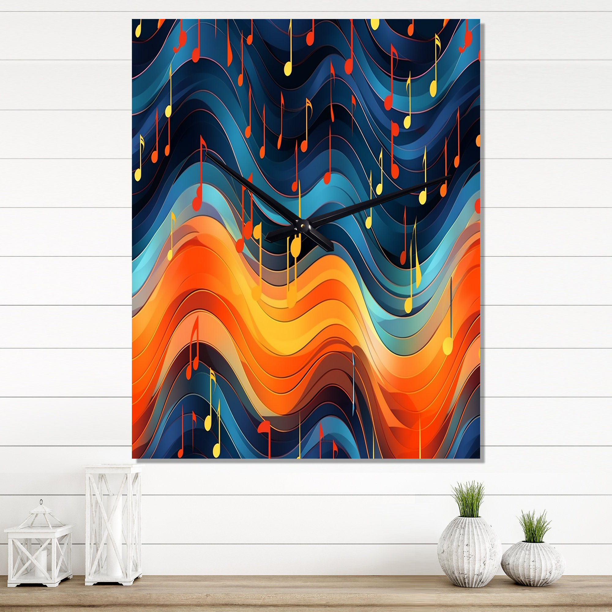 Design Art Waves Of Music Notes In Retro And Blue - Music Vintage Wall ...