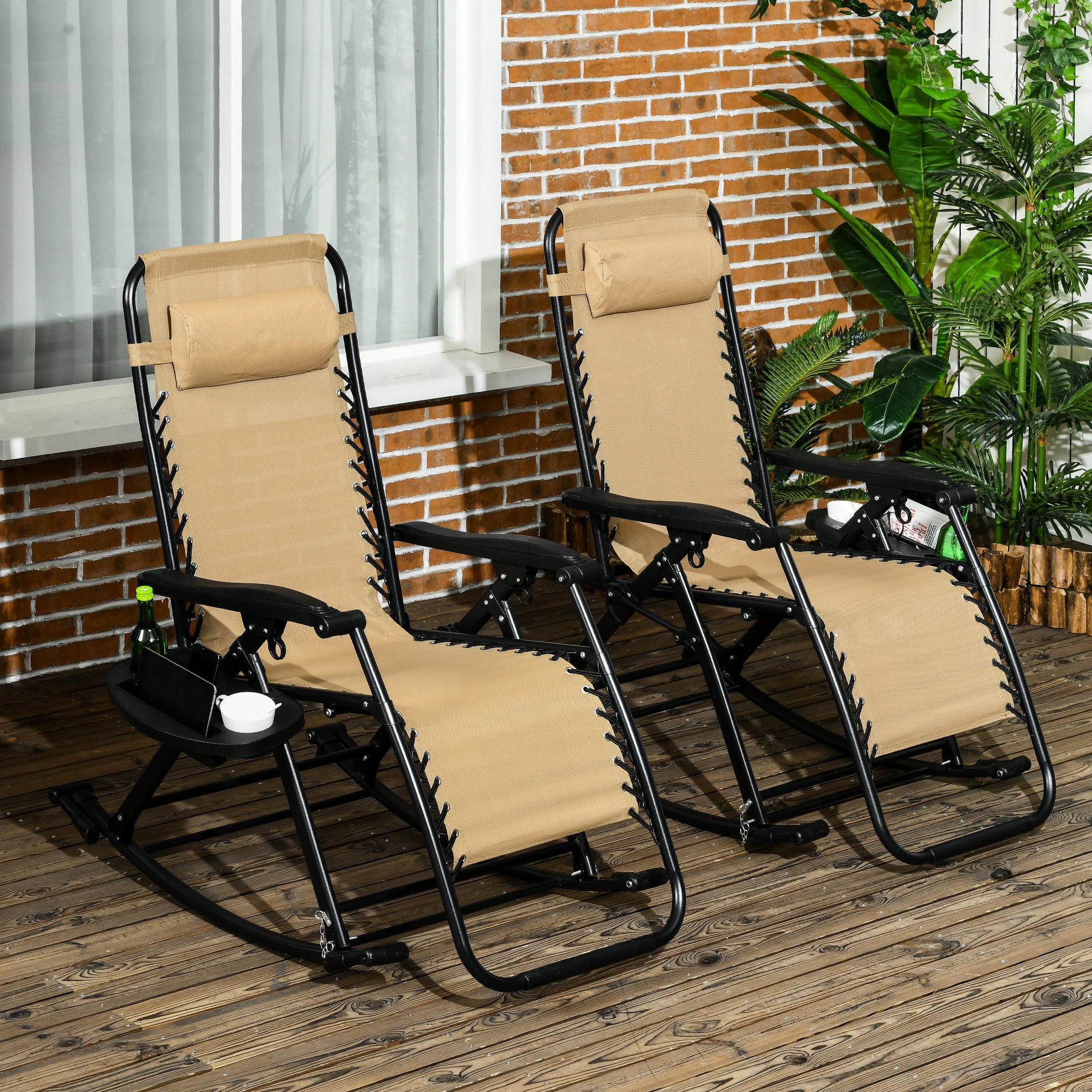 Latitude Run® Rocking Chairs , 2 Pieces Outdoor, Zero Gravity Reclining ...