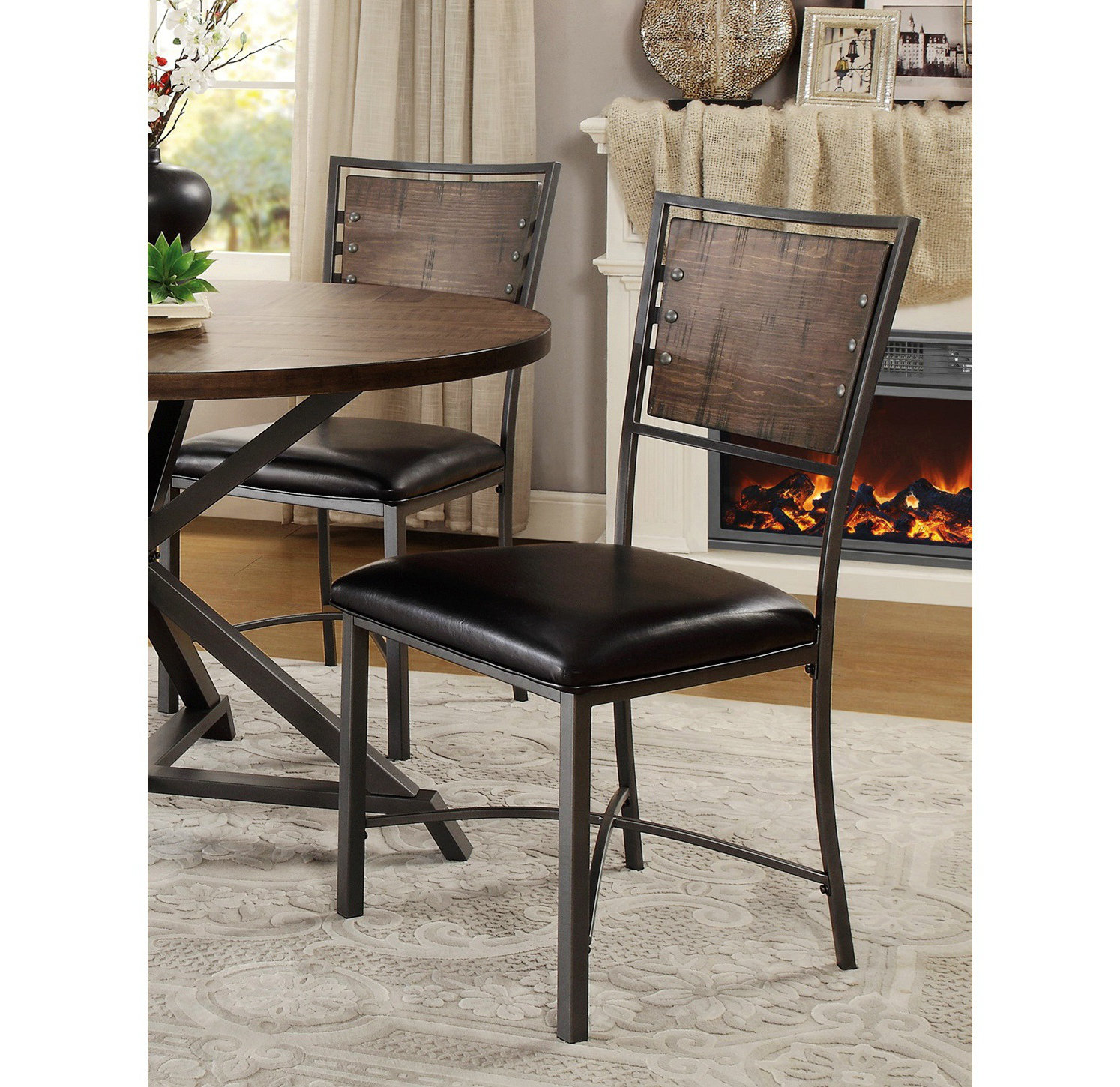 17 Stories Set Of 2 Industrial Style Metal Frame Chairs | Wayfair