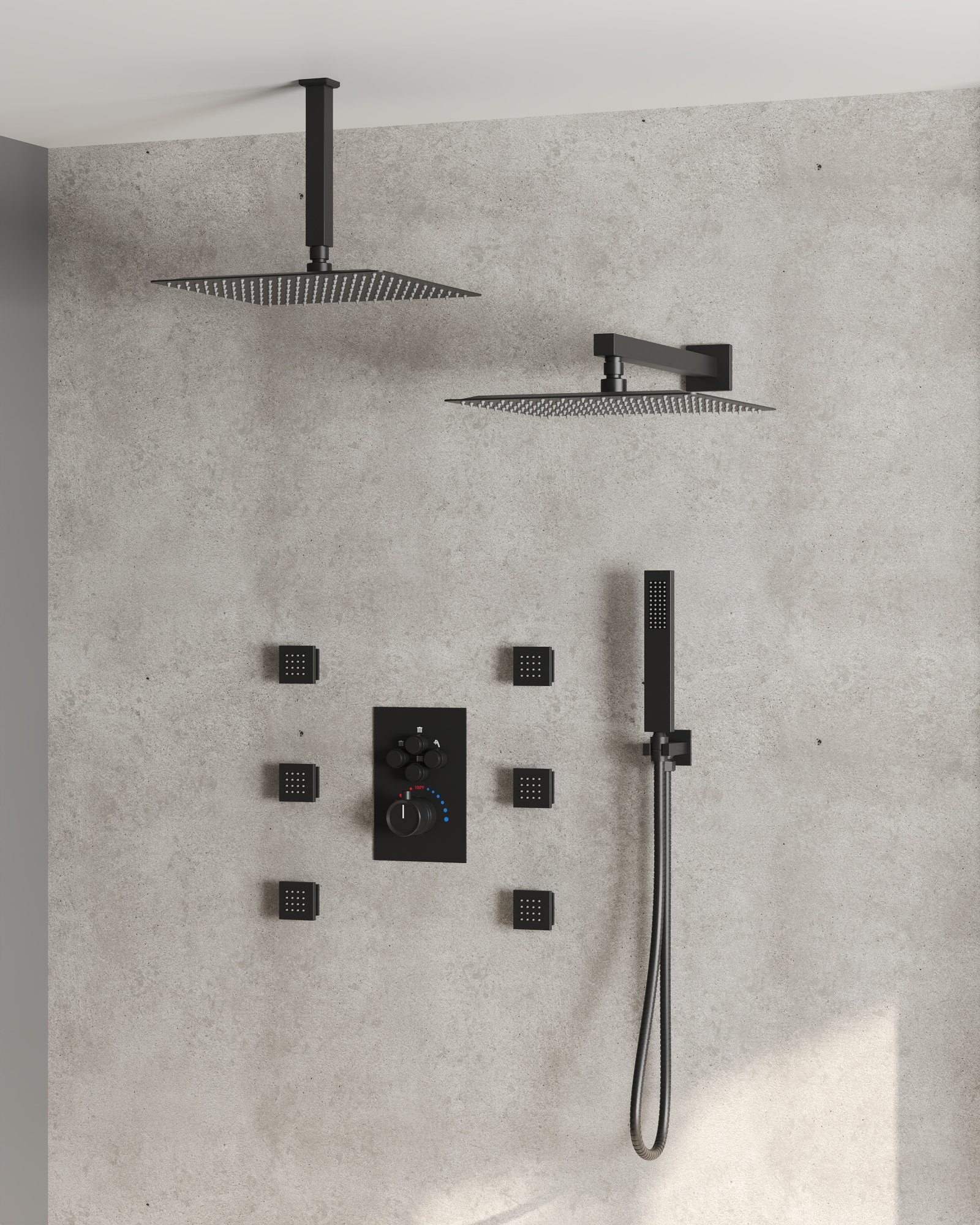 EVERSTEIN DualJetSpa 12" Dual Shower Head with Body Jets,Thermostatic ...