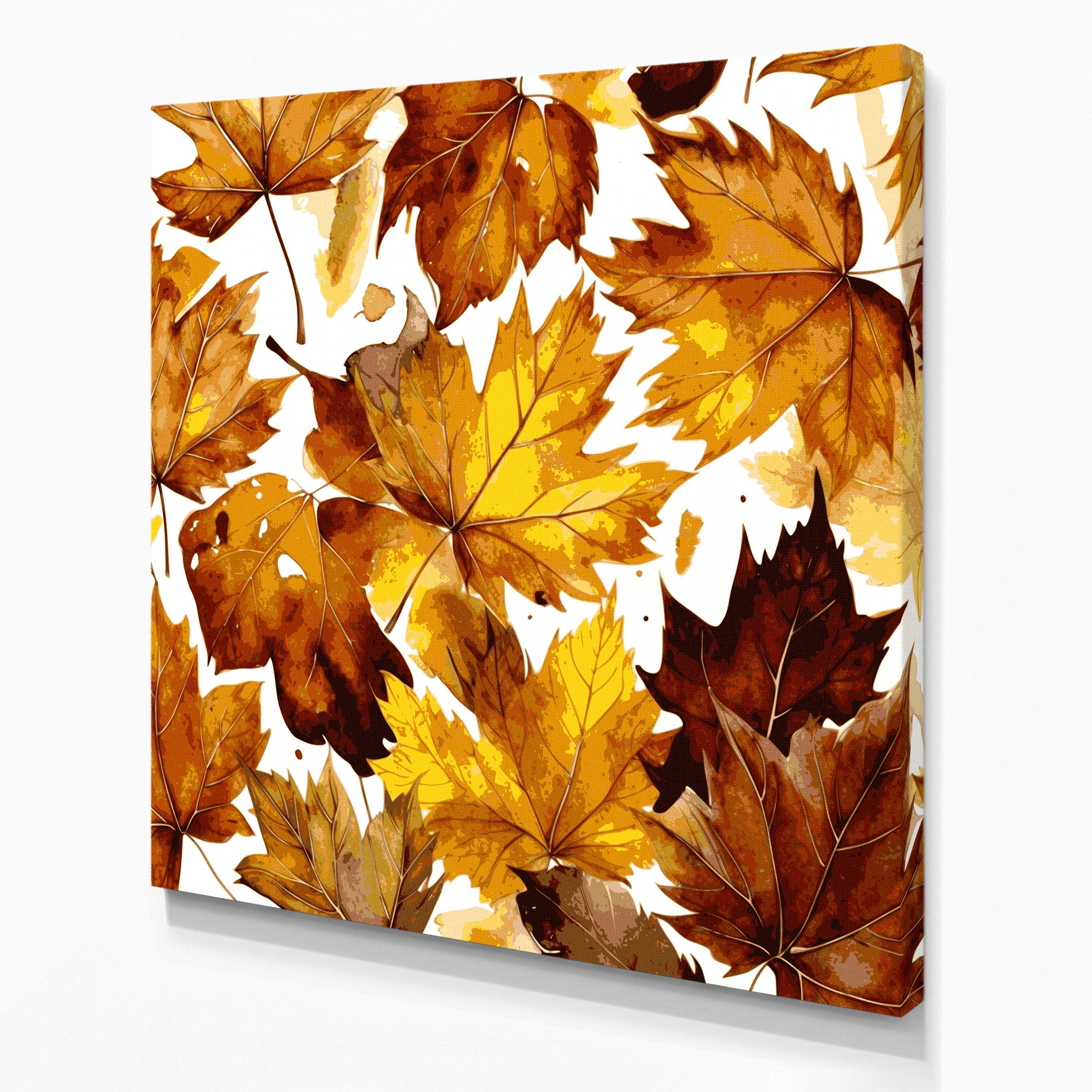 Union Rustic Botanical Beech Leaves Brown Canvas Wall Art | Wayfair