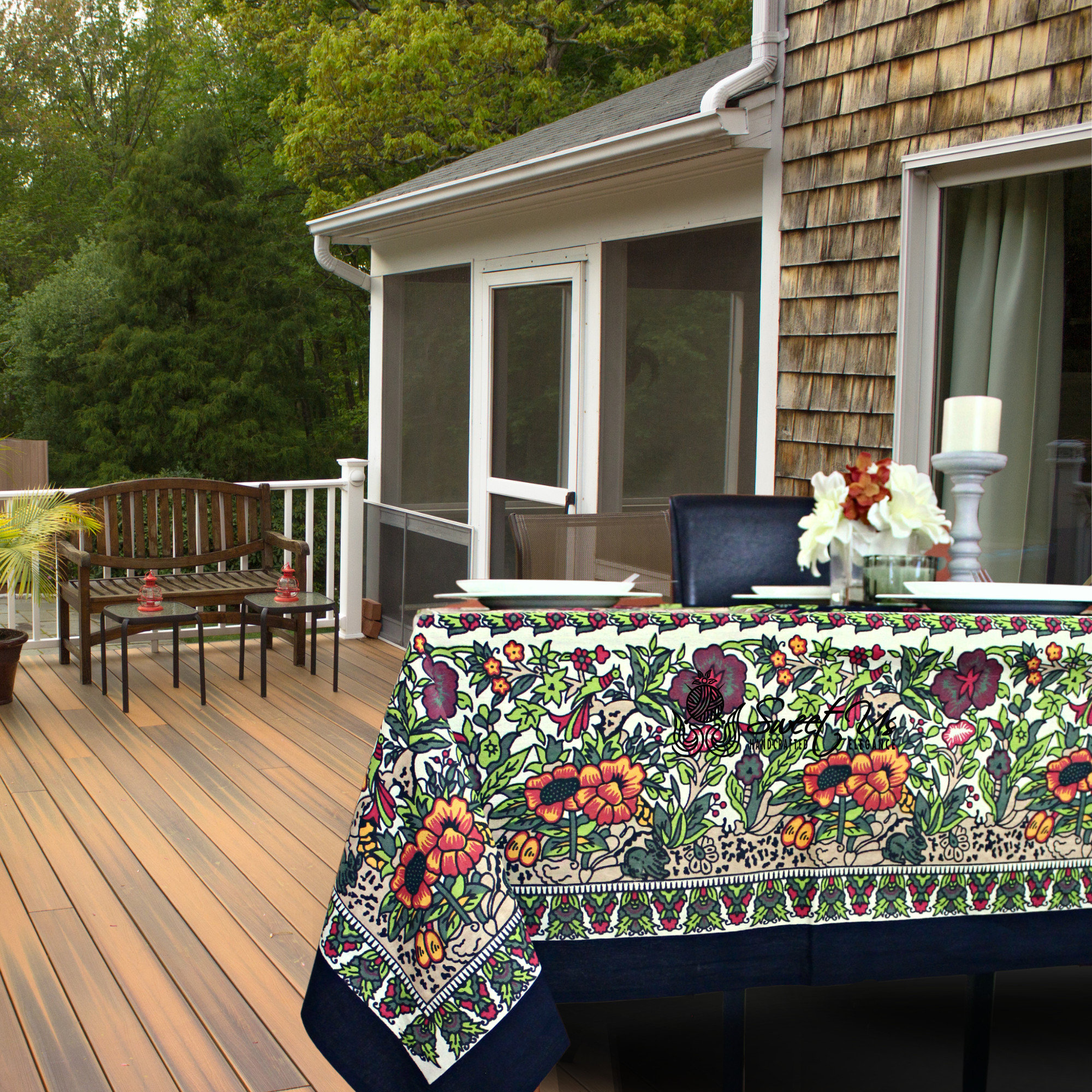 Winston Porter Handmade Cotton Tree of Life Floral Tablecloth | Wayfair