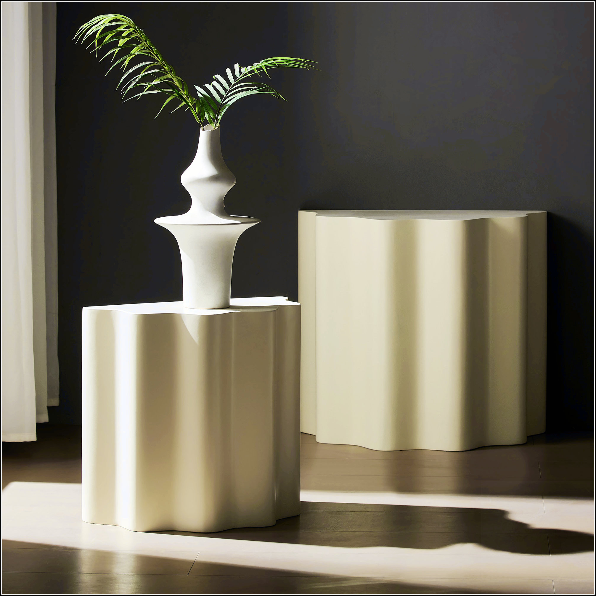 Ivy Bronx 2PCS Set Side Tables With Wavy Edges, Fiberglass Coffee Table ...