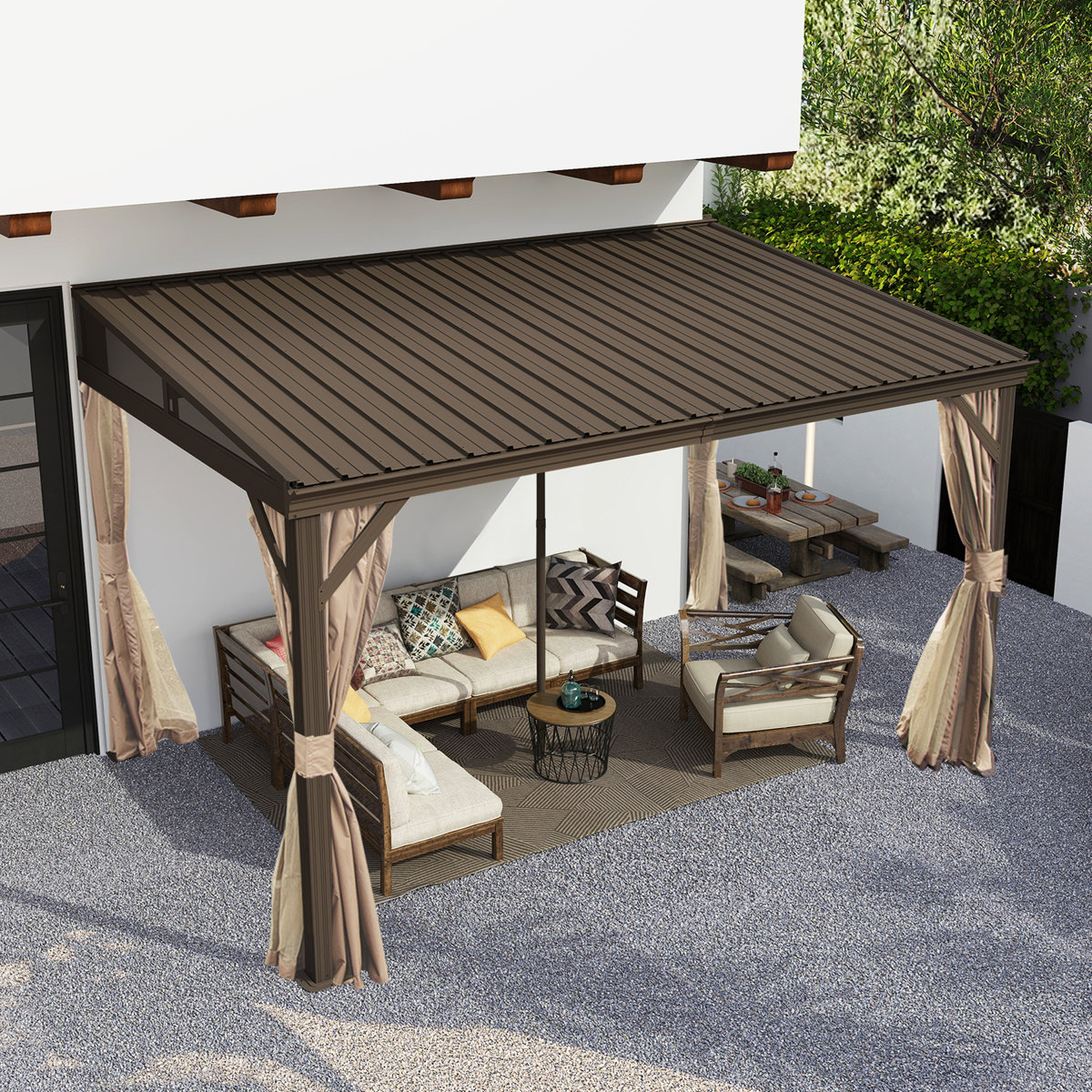 Domi Louvered 12 ft. W x 8 ft. D Aluminum Patio Gazebo Lean to Wall ...