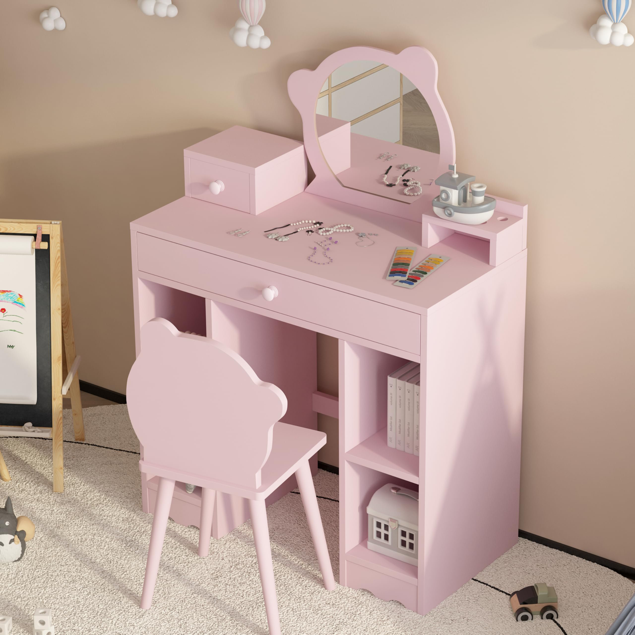 Isabelle & Max™ Kids Pink Vanity Set, Little Makeup Vanity Table with a ...