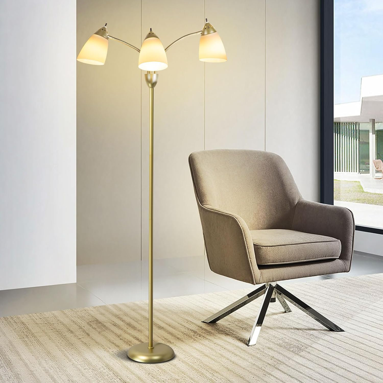 Mercer41 Adjustable Floor Lamp With 3 Gooseneck Lights - Modern Multi ...