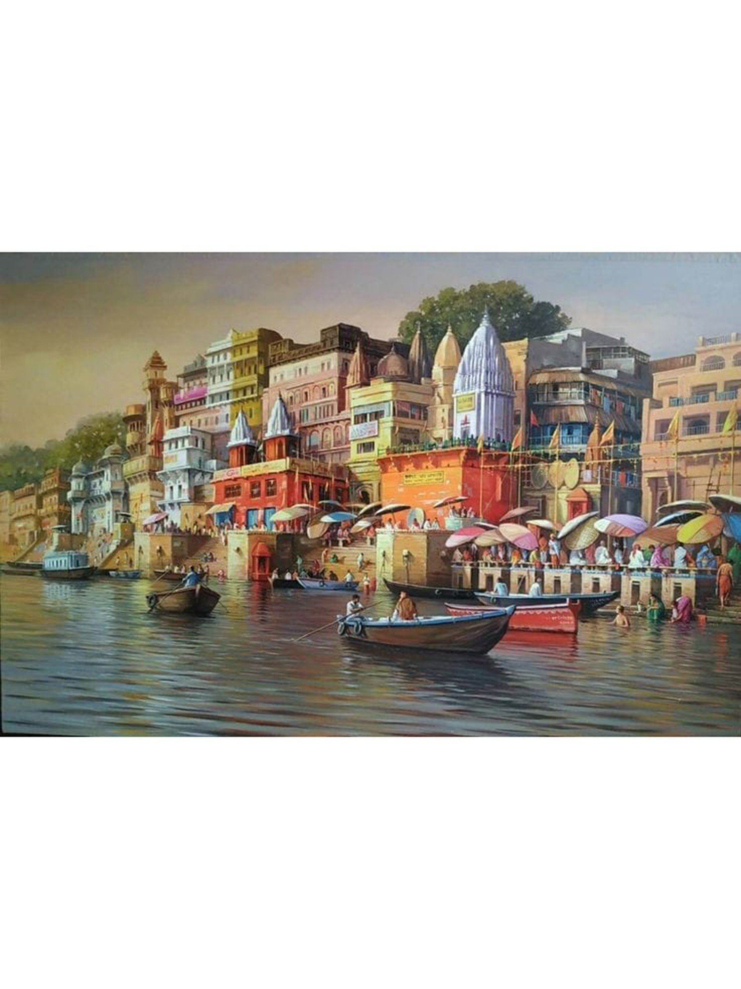 Exotic India Crowd Of Devotees In Varanasi | Acrylic On Canvas | By ...