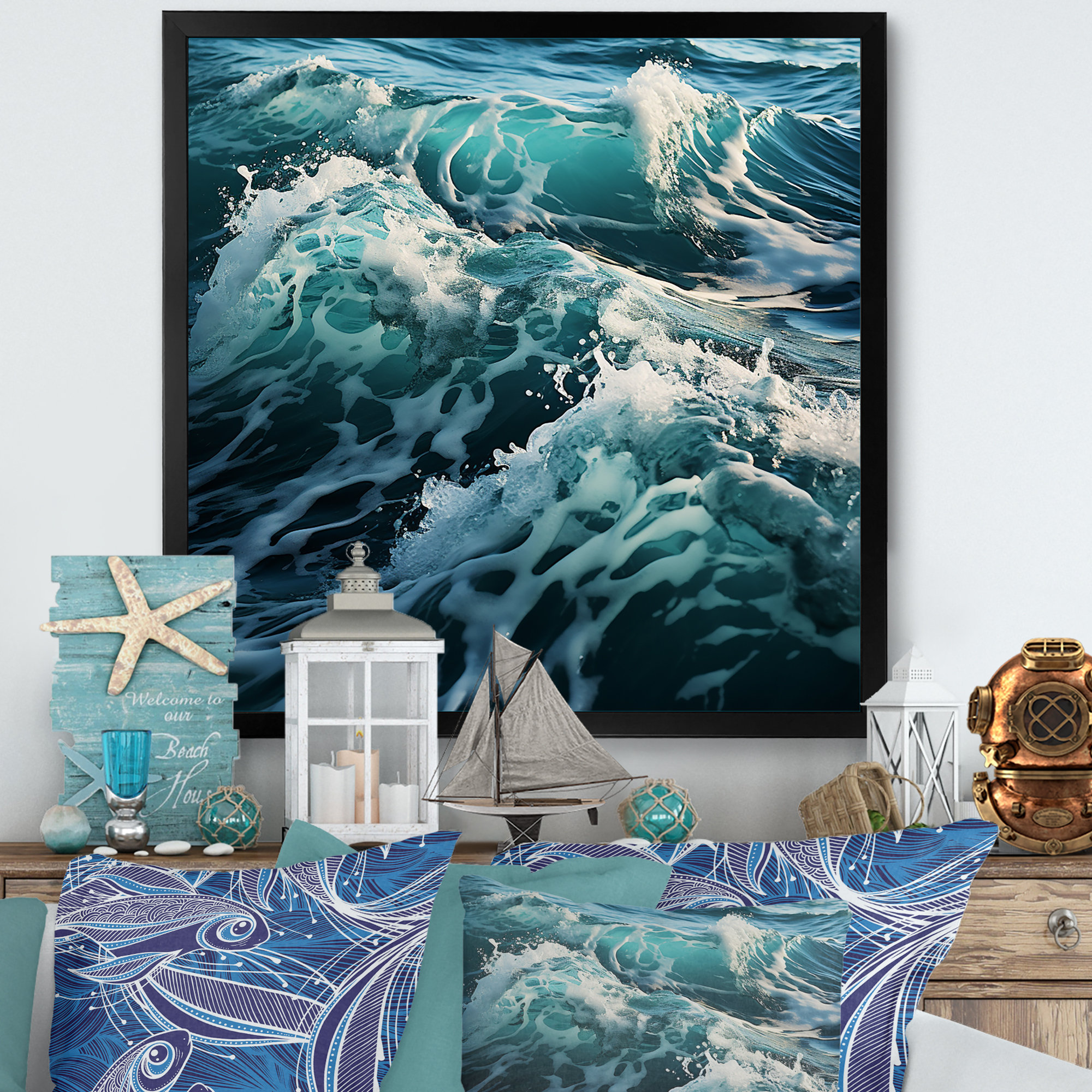 Highland Dunes Fauvism Blue Waves I - Ocean Canvas Prints - Wayfair Canada