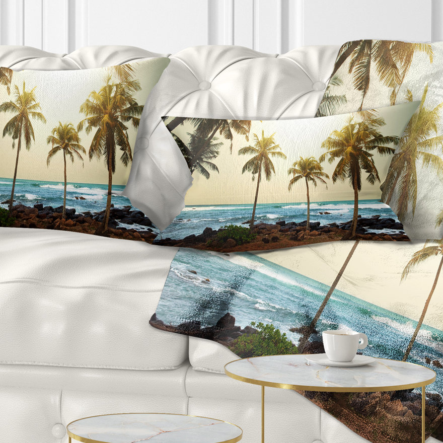 Design Art Seashore Rocky Tropical Beach with Palms Lumbar Pillow | Wayfair