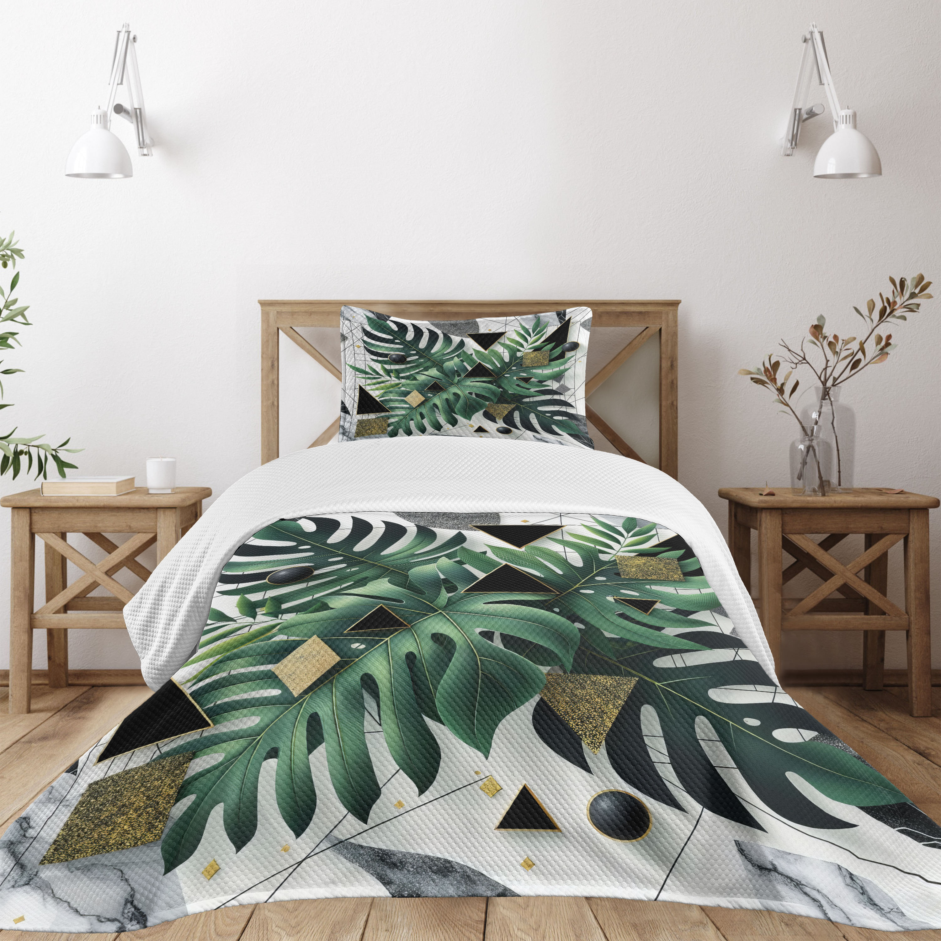 Ambesonne Monstera Bedspread Boho Abstract Nature Art 429422 | Wayfair