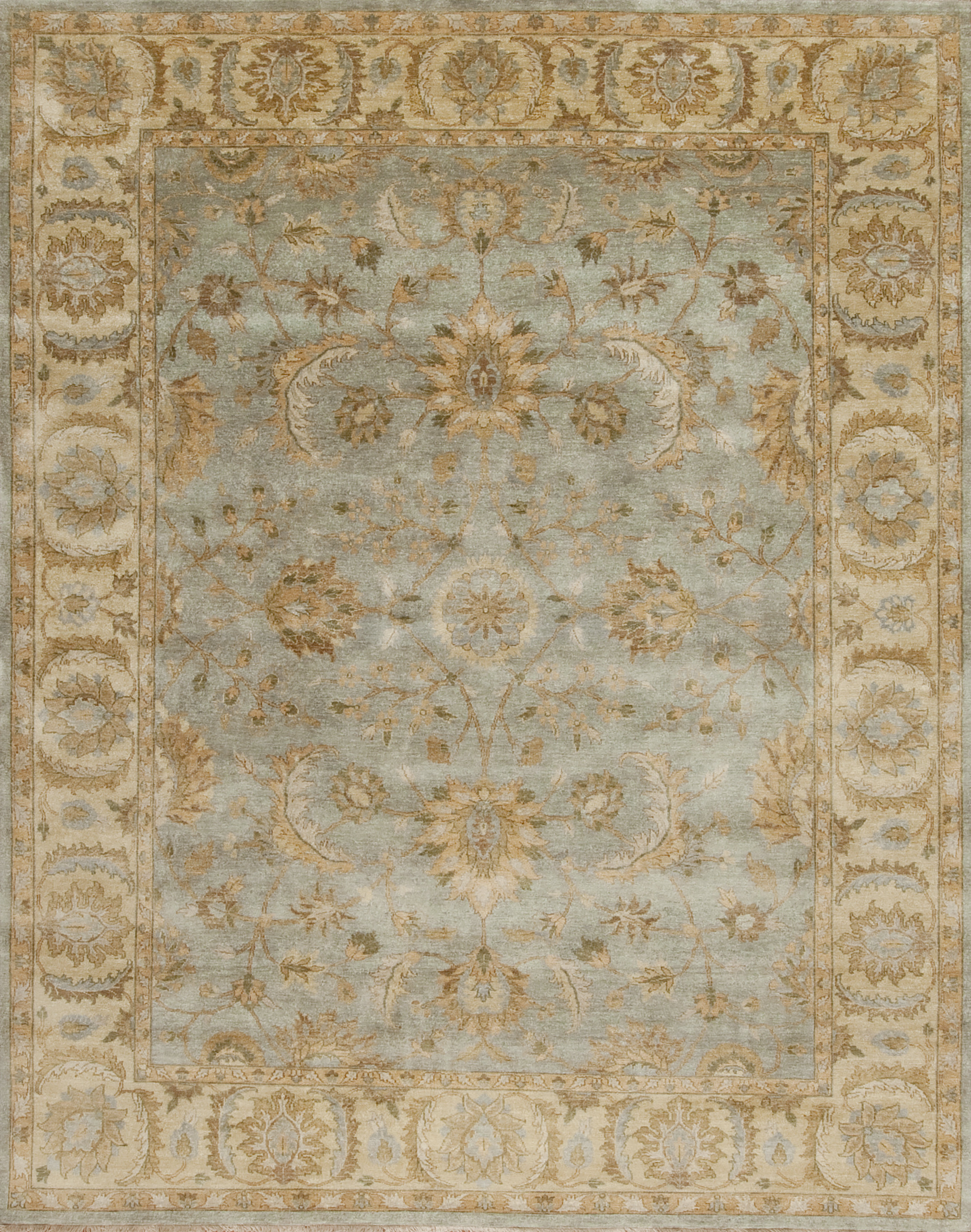 Samad Rugs Notting Hill Oriental Hand-Knotted Wool Sky Blue/Light Gold ...