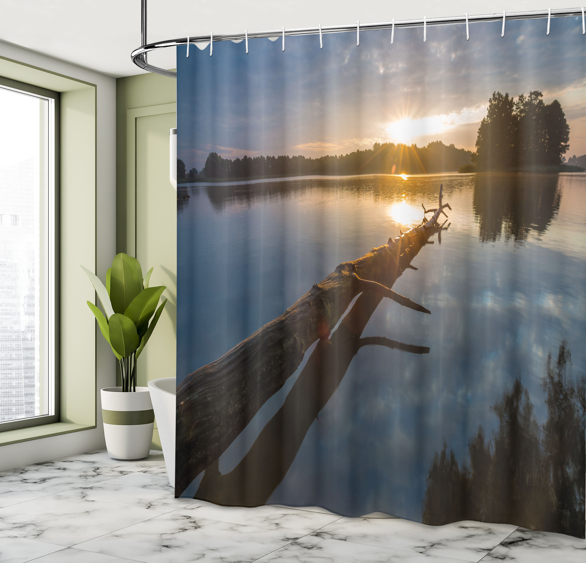 East Urban Home View Shower Curtain Lake in Poland Sunny Day | Wayfair
