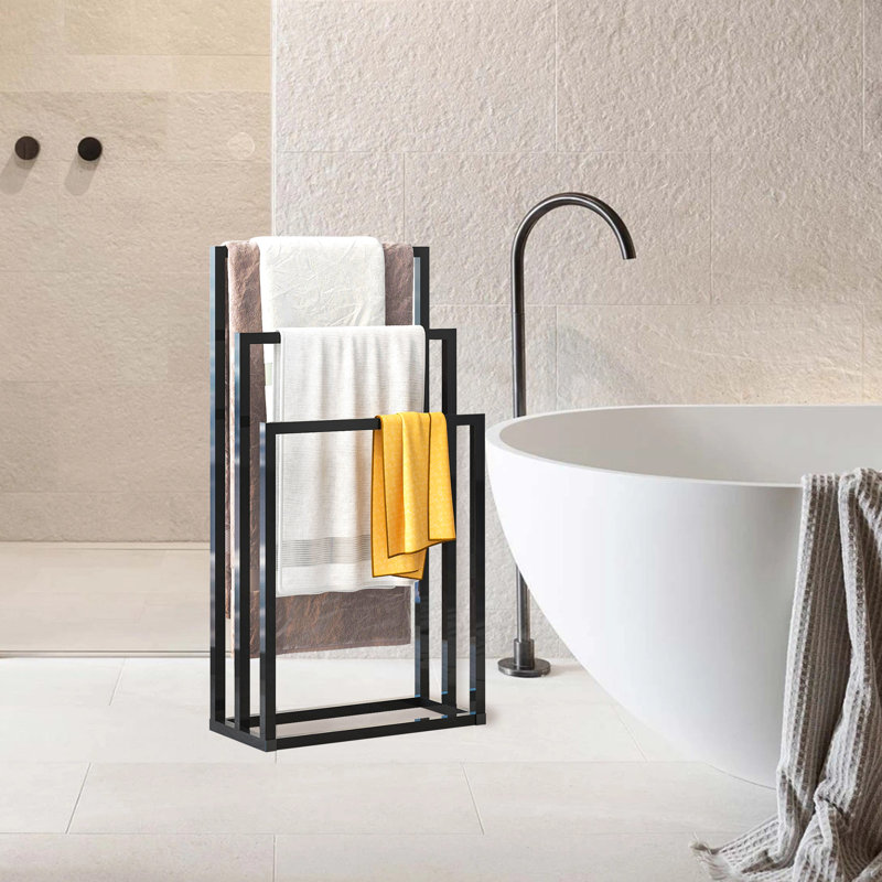 Rebrilliant Metal Freestanding 3-Tier Towel Rack Bathroom Towel Holder ...