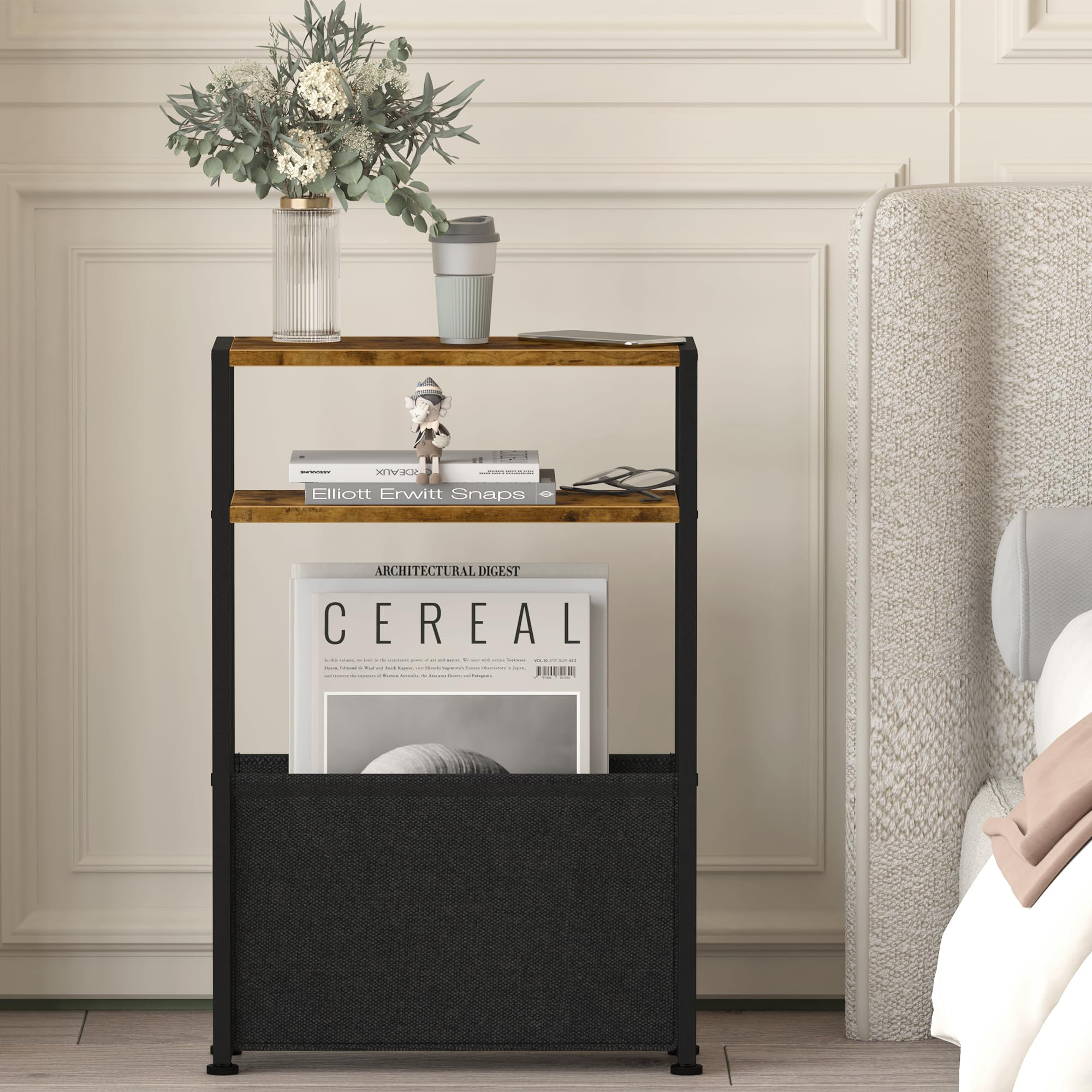 KAISHENGDAA Narrow Side Table, Slim End Tables With Fabric Basket ...