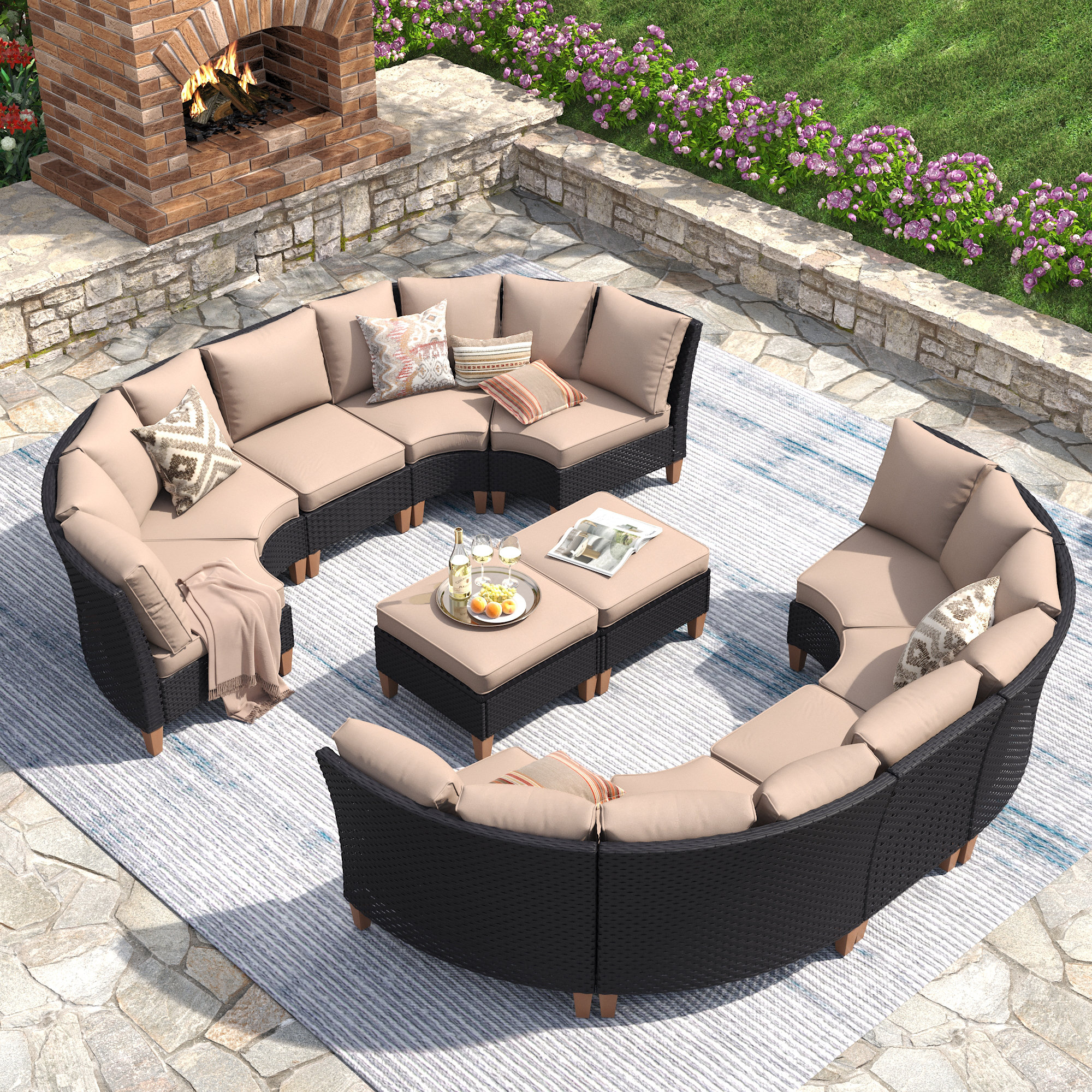 Latitude Run® 12 Piece Patio Rattan Conversation Set With Cushions ...