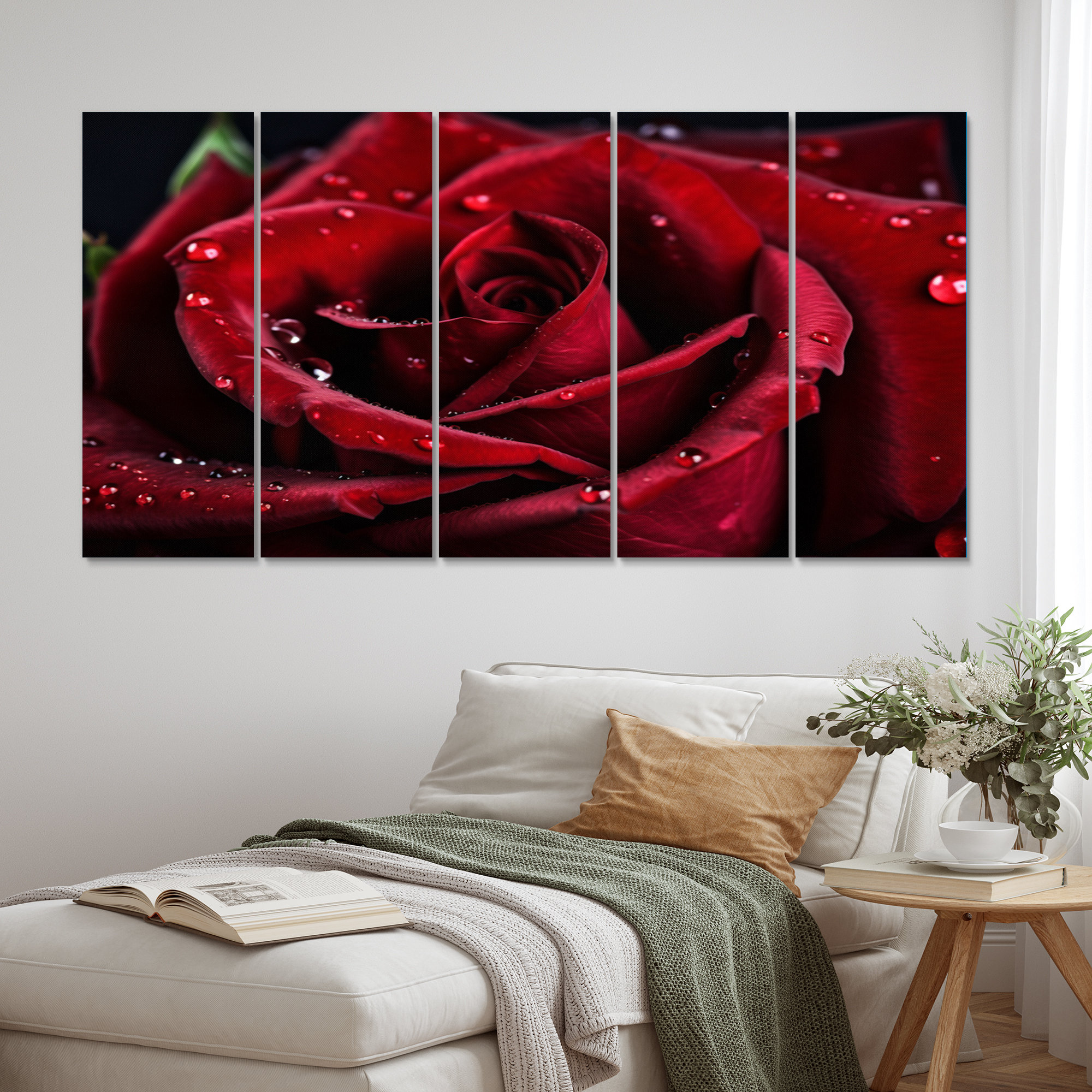 Latitude Run® Red Rose With Raindrops IV - Floral Wall Decor - 5 Equal ...