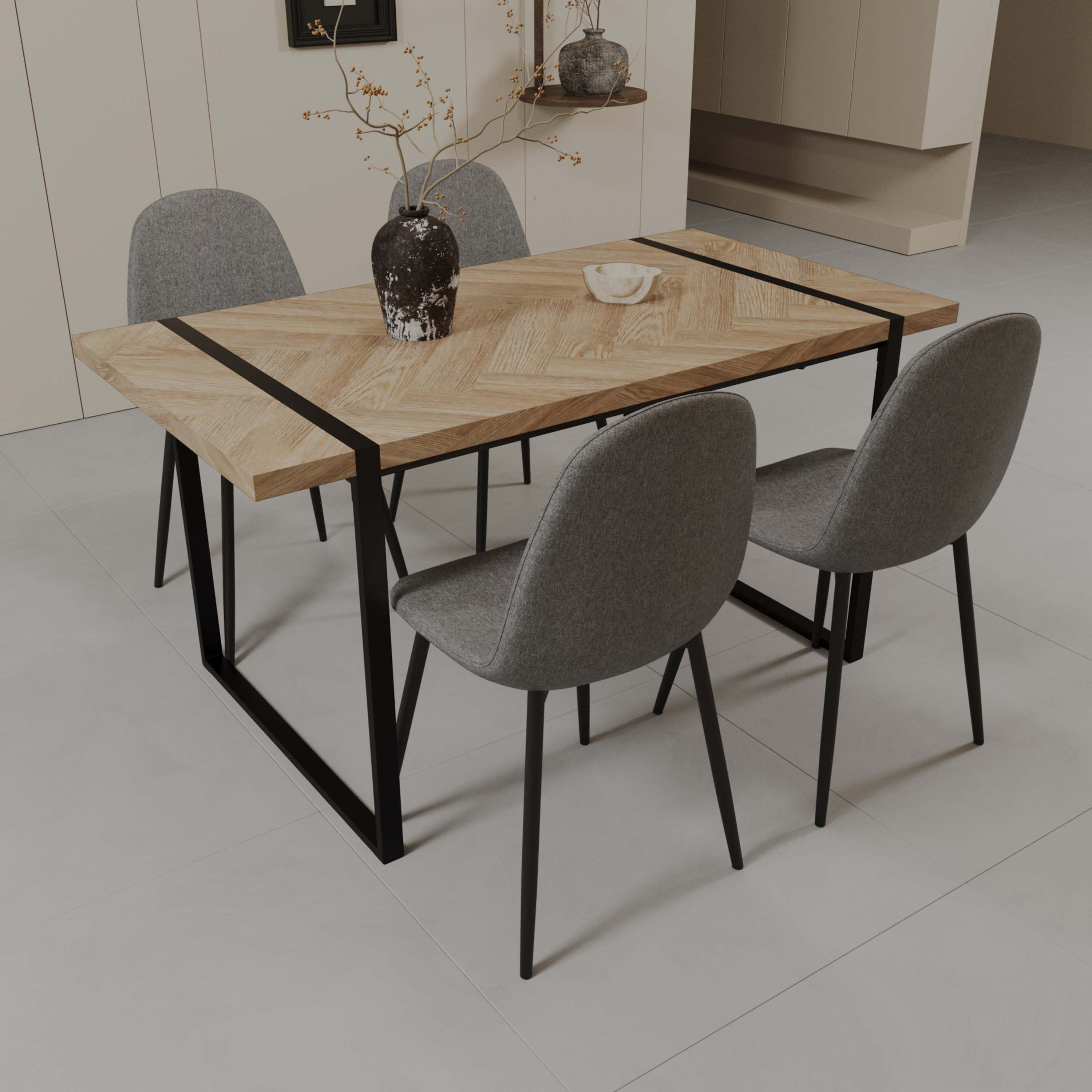 George Oliver 59" MDF light wood dining table and modern dining chair ...