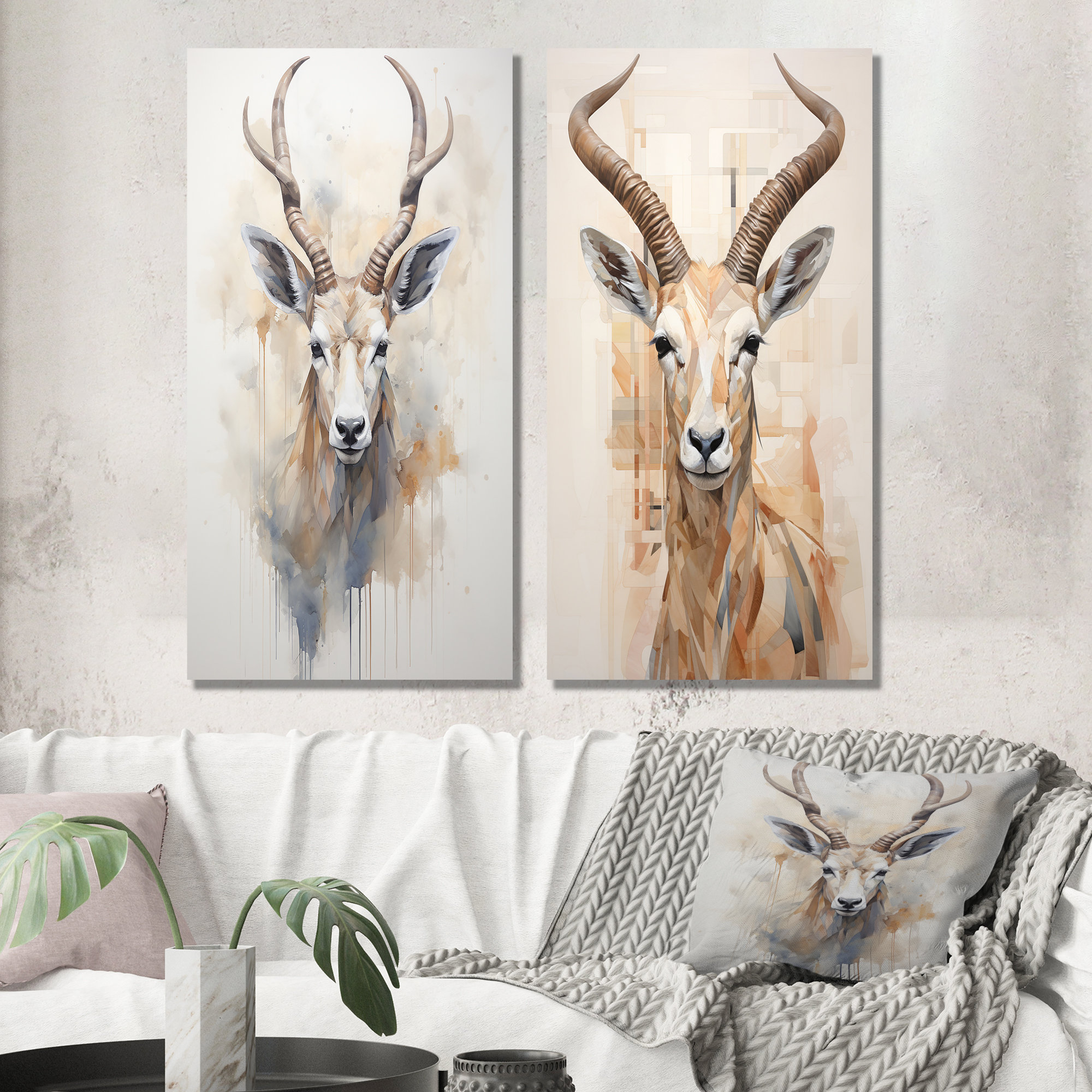 Loon Peak® Minimalism Beige Antelope Ibex - Antelope Metal Wall Art Set ...
