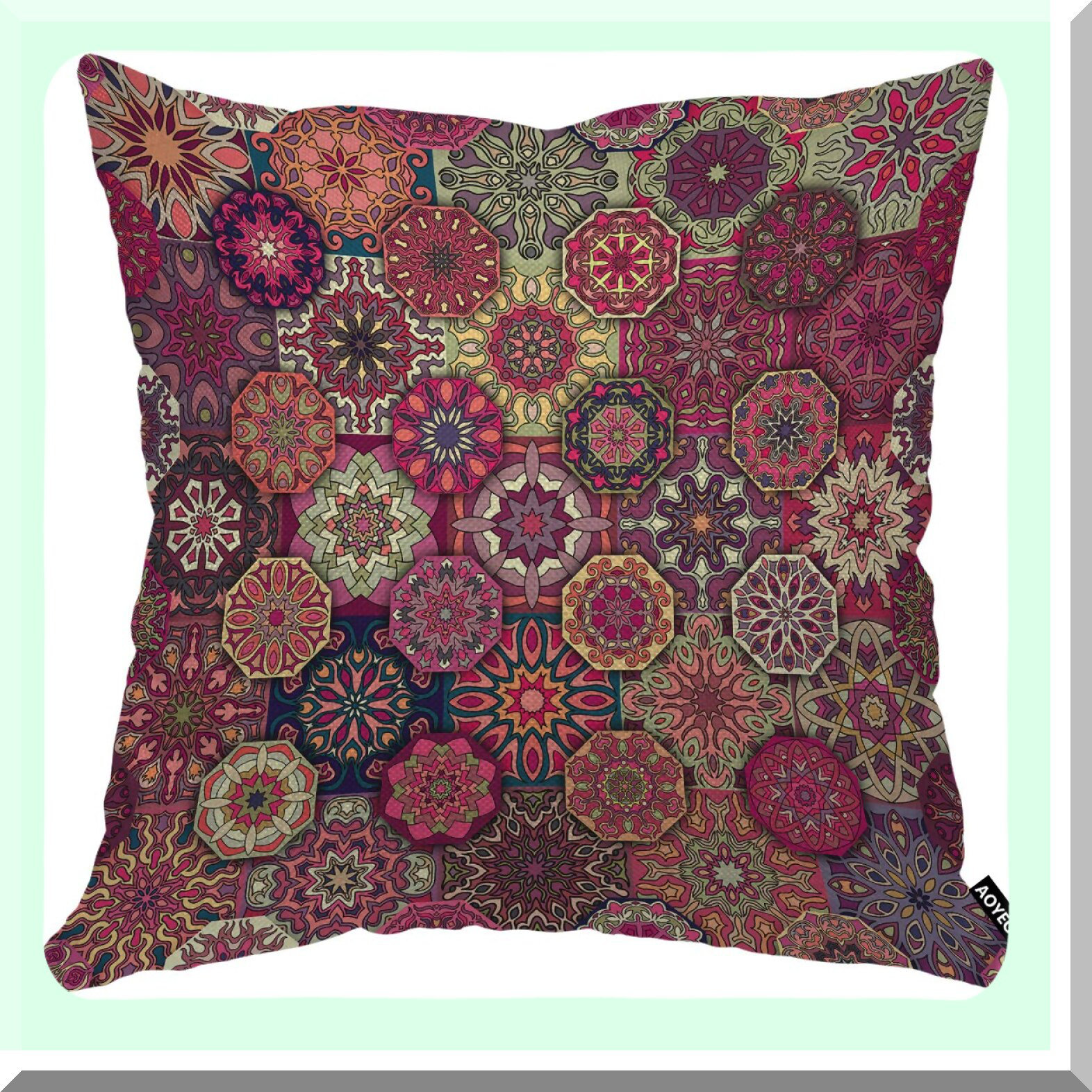 BRBCA Bohemian Geometric Batik Floral Throw Pillow - Ethnic Flower Case ...