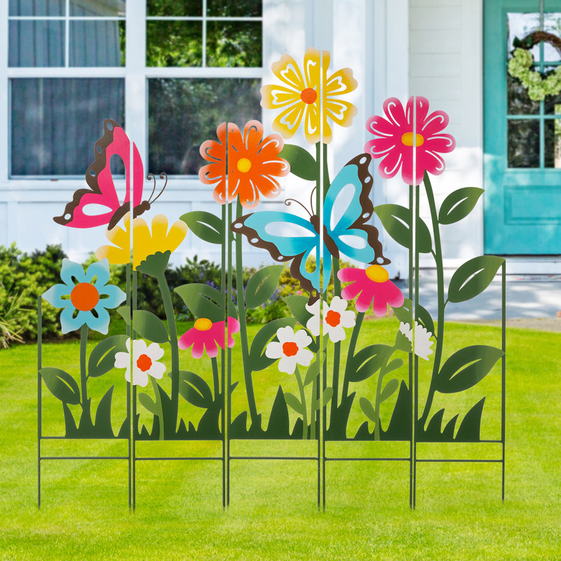 Arlmont & Co. 5 Pieces Metal Flowers Silhouette Yard Stake & Reviews ...