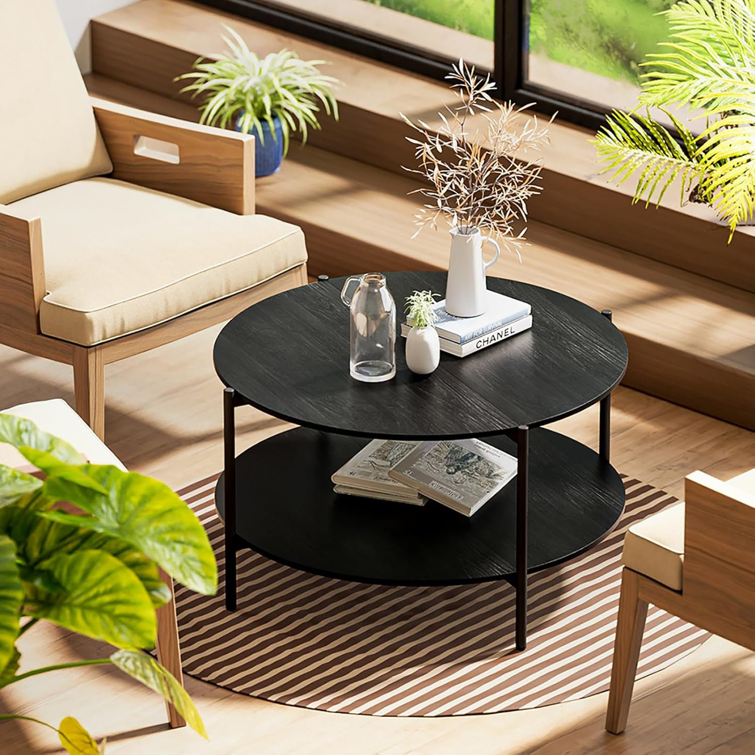 17 Stories Round Coffee Table, 2-Tier 32.9" Circle Coffee Tables With ...