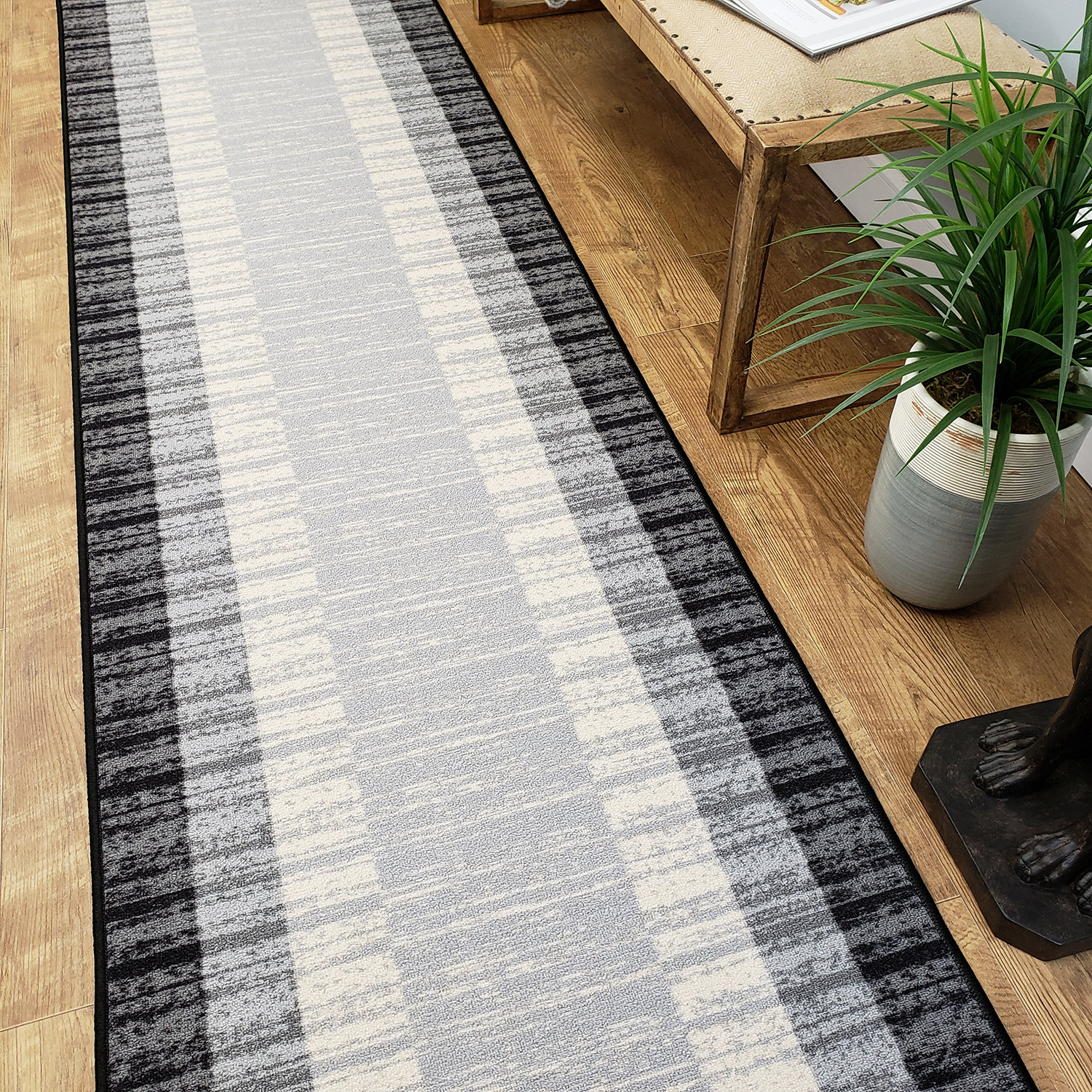 Ebern Designs Zlatkus Striped Black/Gray/Beige Area Rug & Reviews | Wayfair