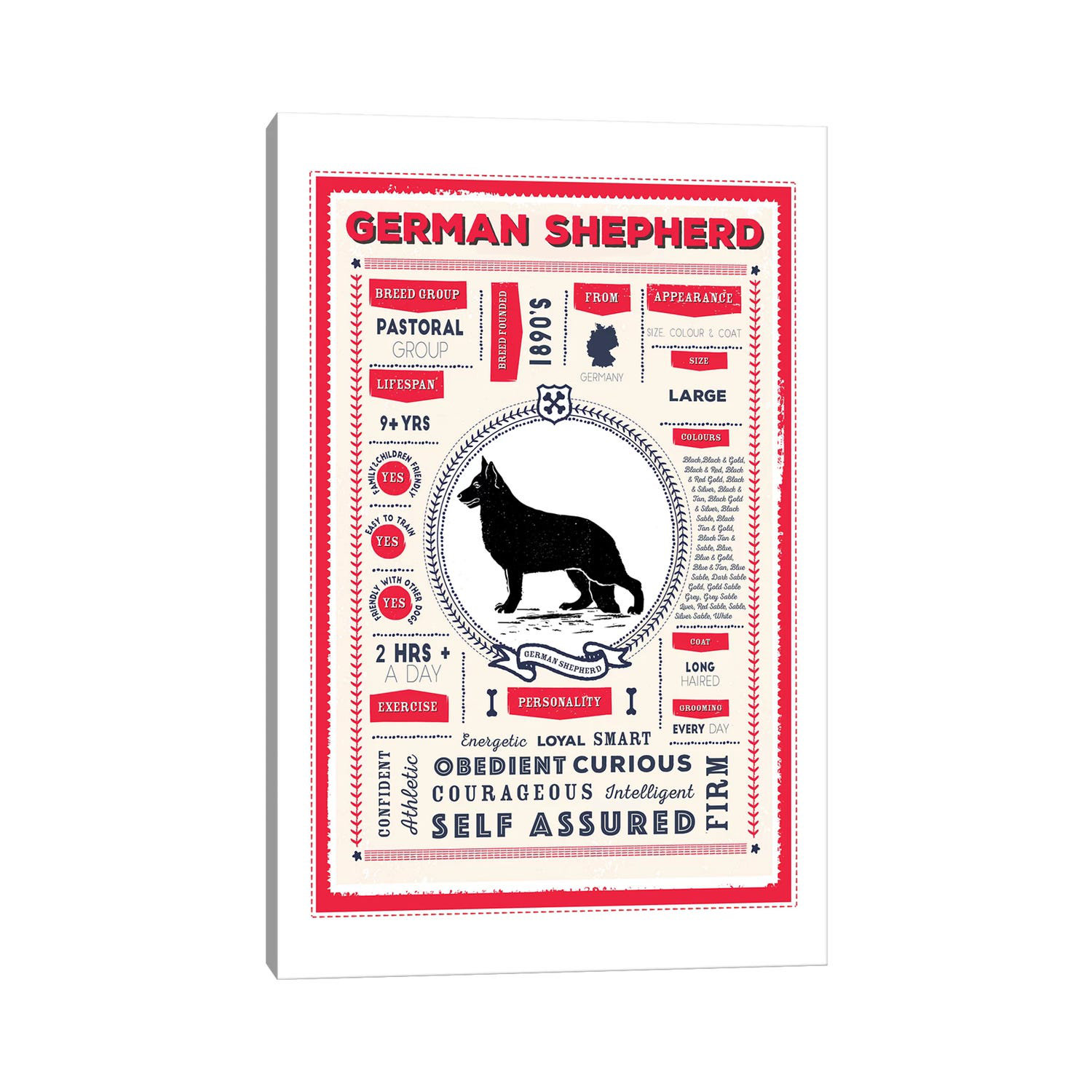 East Urban Home German Shepherd Infographic Red - Wrapped Canvas Print ...