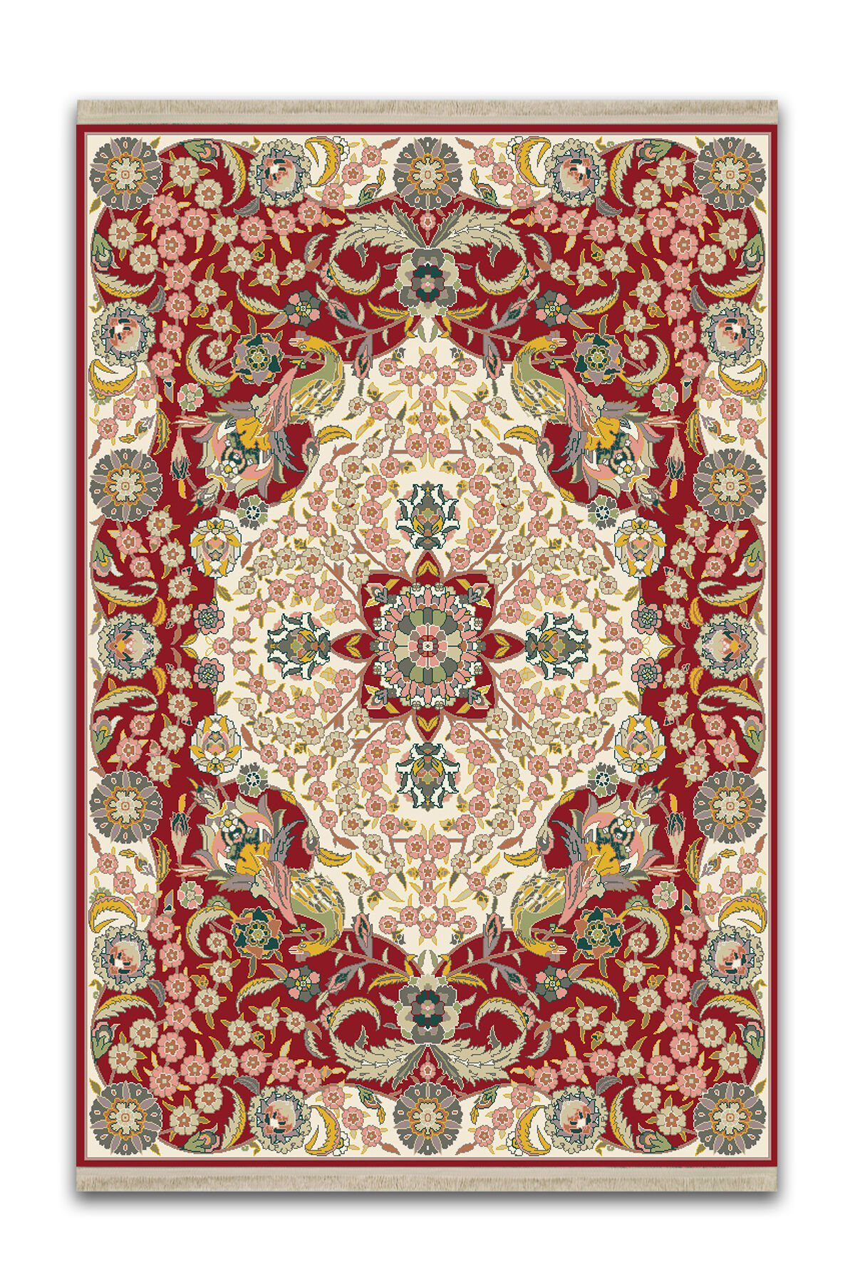 Dakota Fields Vintage Tile Pattern Beige-Red Ethnic Woven Base Digital ...