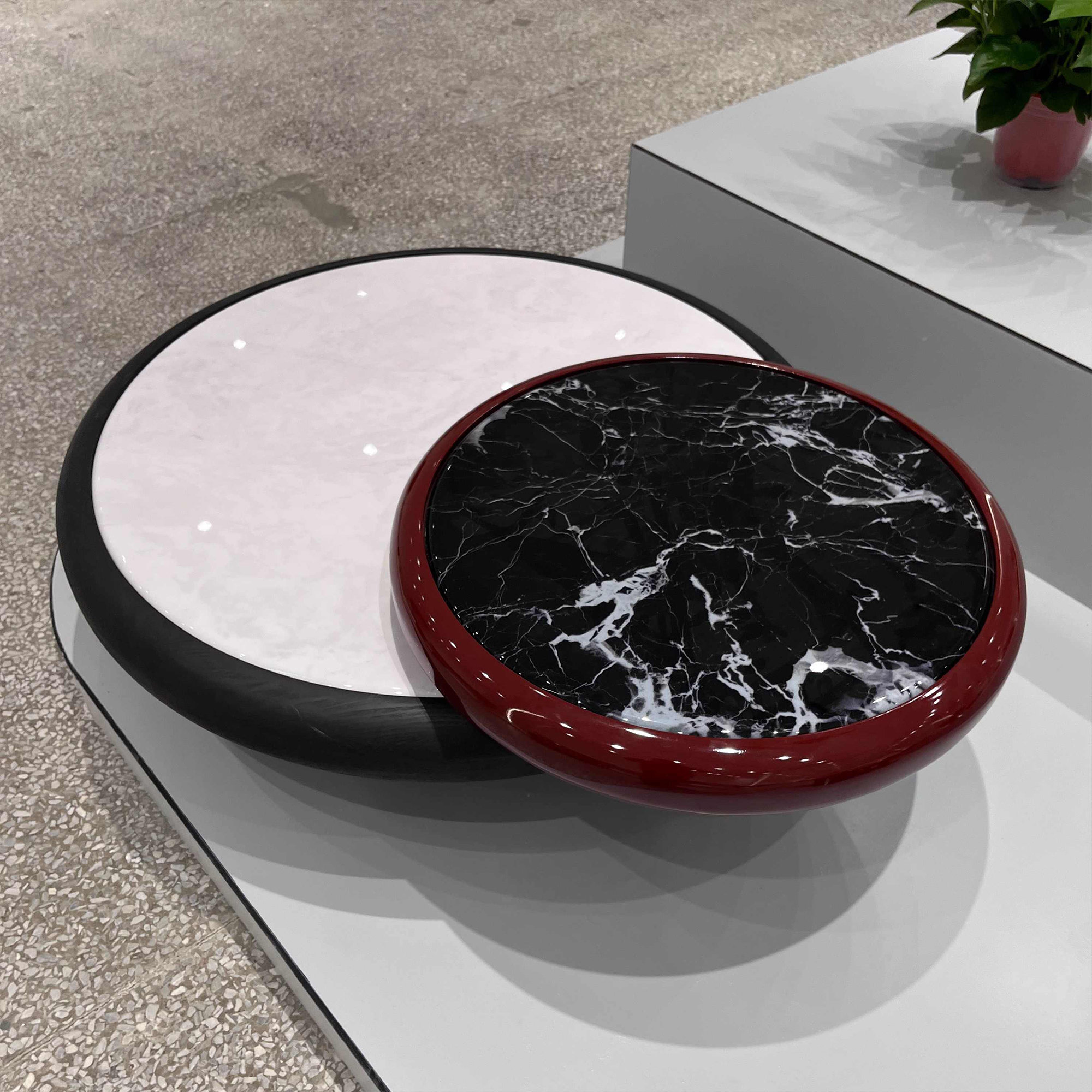 Orren Ellis 43" Round Coffee Table,Rotatable Faux Marble Table top ...