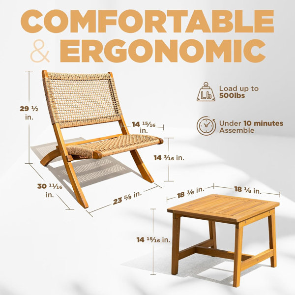 Bay Isle Home™ Solid Wood Twisted Wicker Foldable Reclining Bistro Set ...